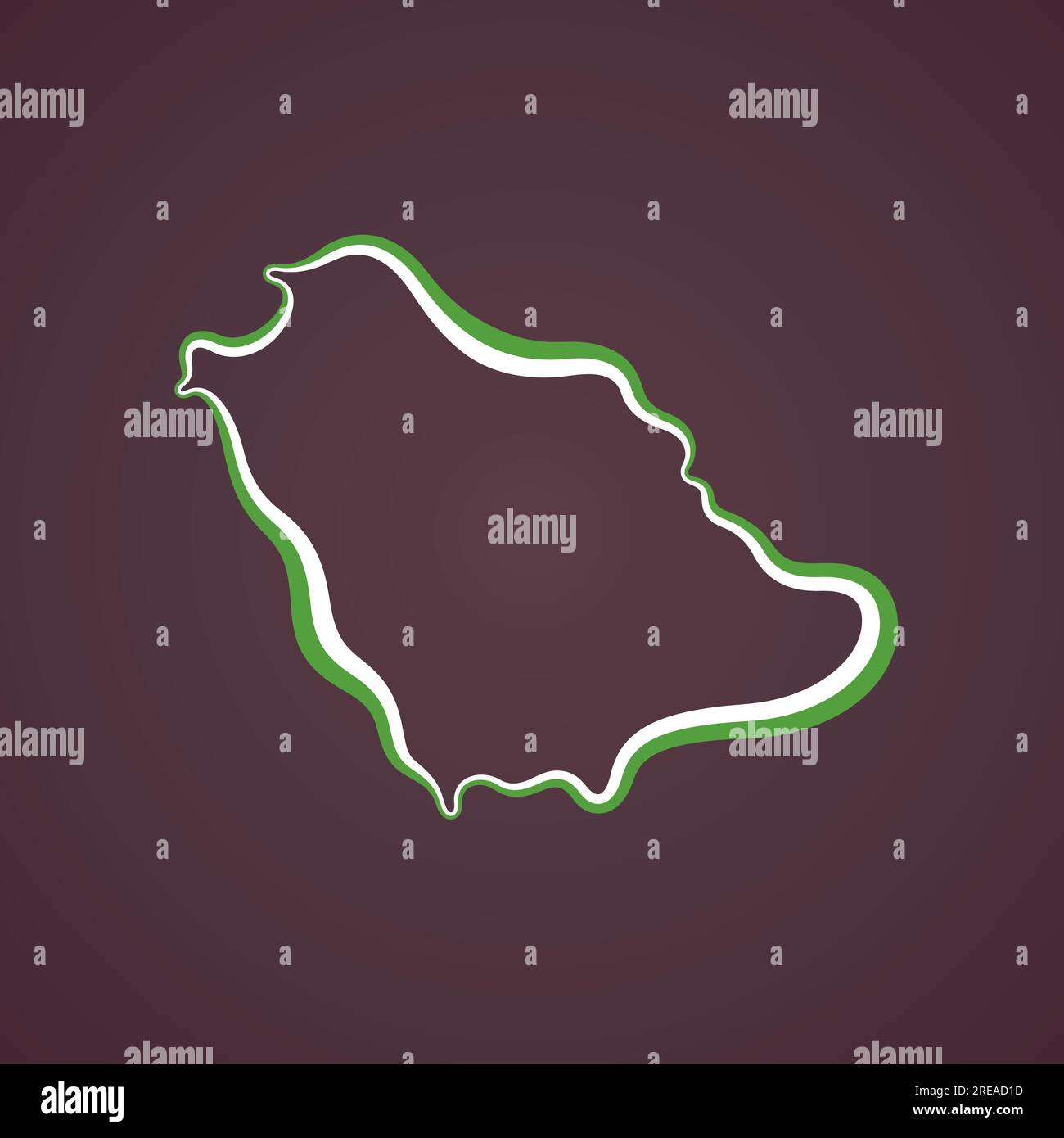 Outline map of Saudi Arabia marked with ribbon in colors from the flag ...