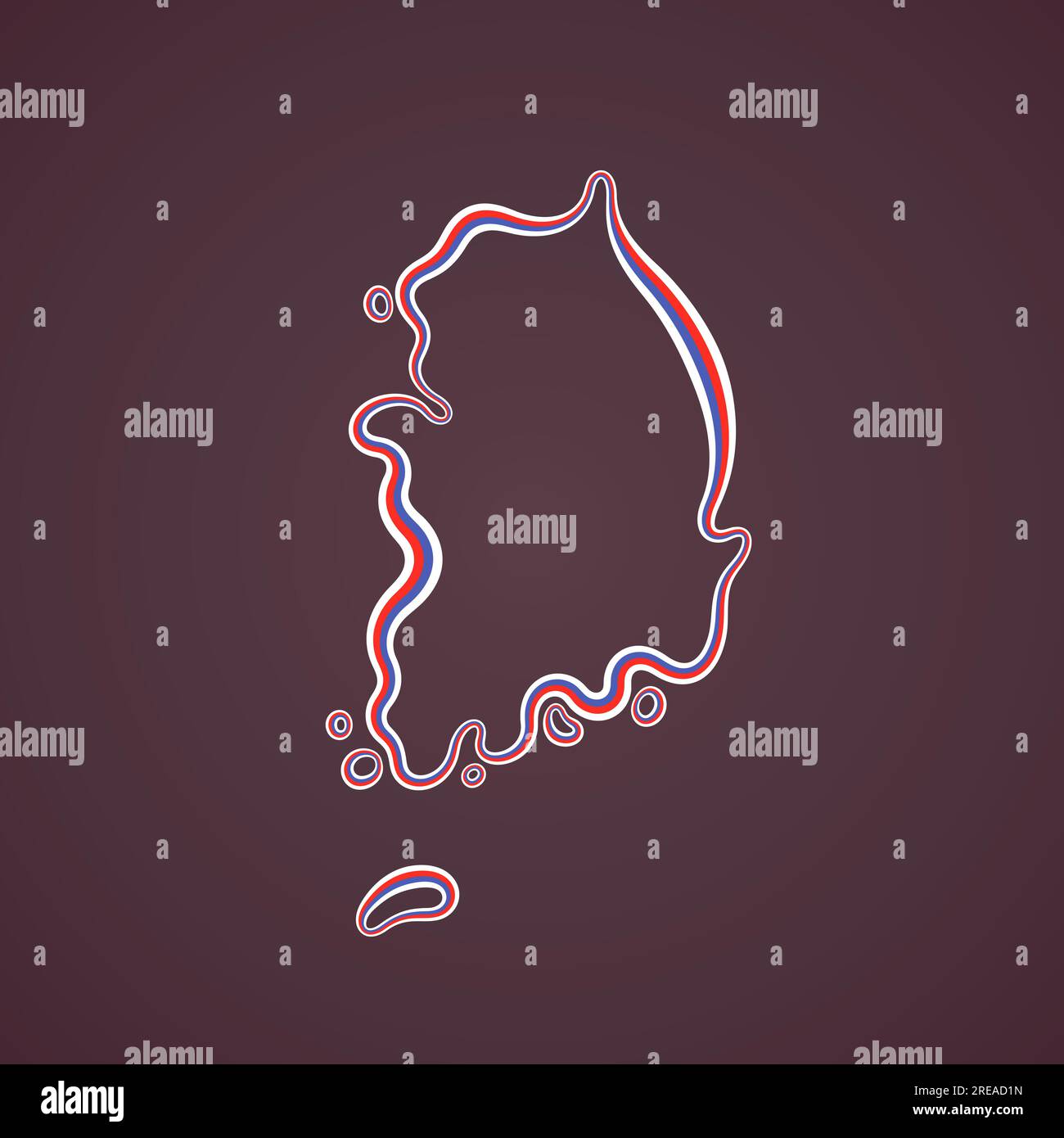 Outline map of South Korea marked with ribbon in colors from the flag ...