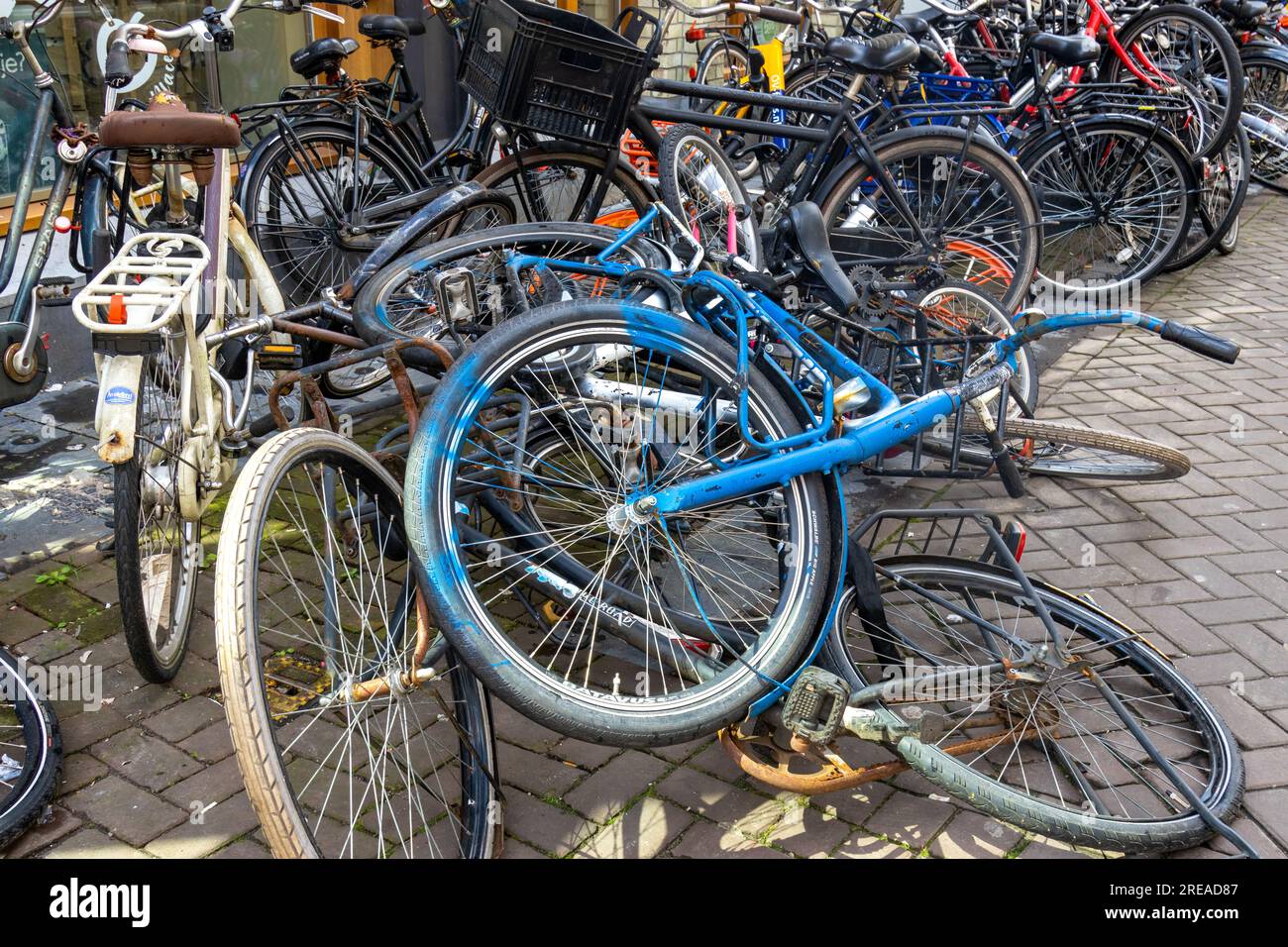 Lots of bicycles in the street in Amsterdam Stock Photo - Alamy