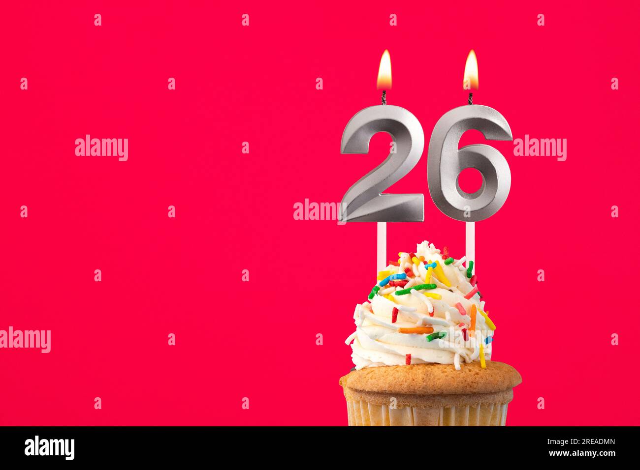 Burning candle number 26 - Birthday card with cake Stock Photo - Alamy
