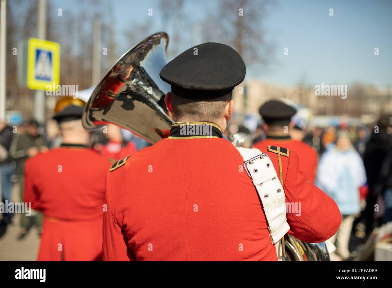 Trumpeter of military band. Wind instrument. Music performance ...