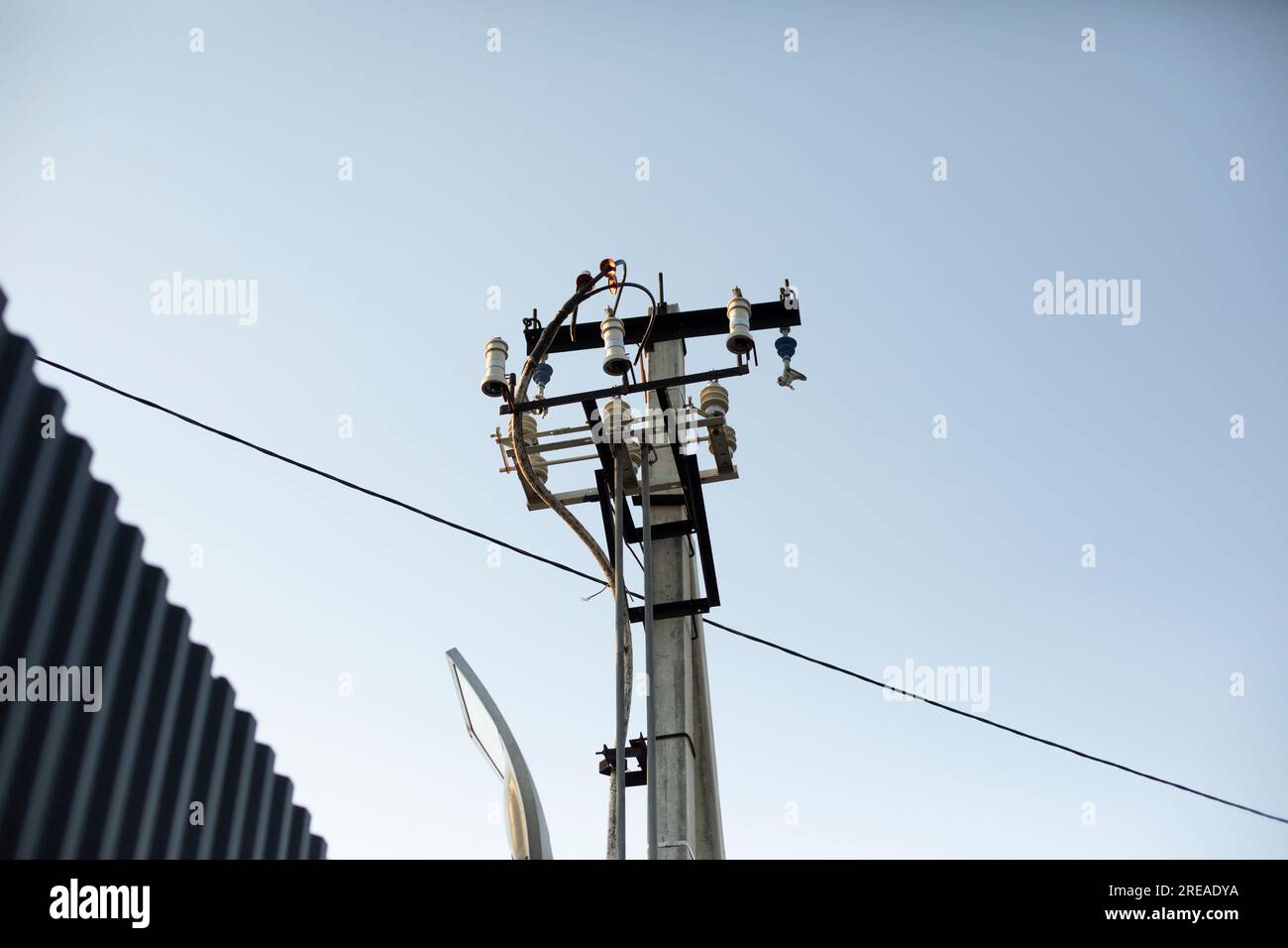 Electricity pole. Electrical wire. Concrete pillar. High voltage Stock ...