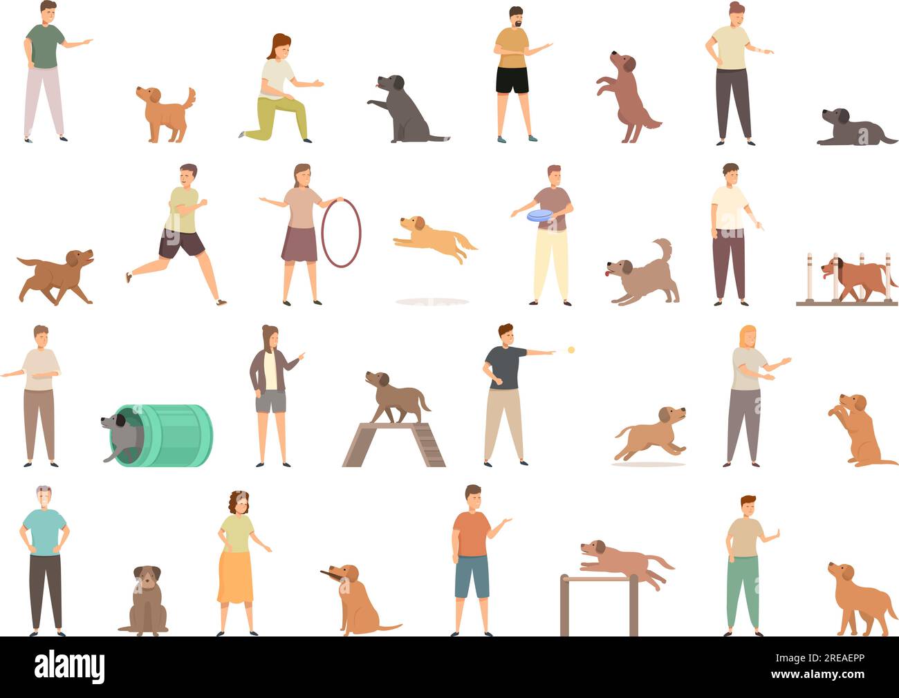 Pet trainer icons set cartoon vector. Man play. Guy agility Stock ...