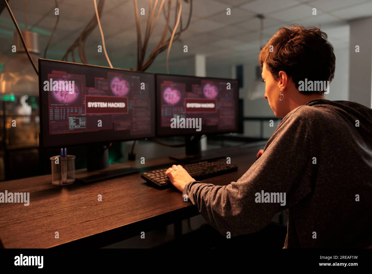Female Hacker Cracking Password And Breaking Server Encryption Getting Access To Computer 1330