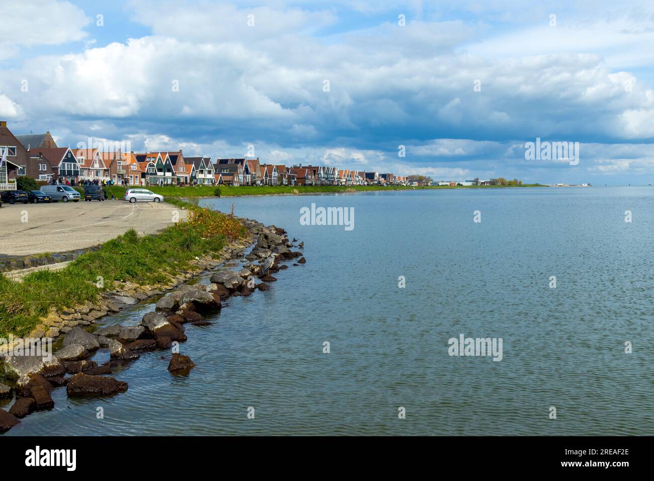 Dutch coastal village with huge lake and cloudy sky in Amsterdam Stock ...