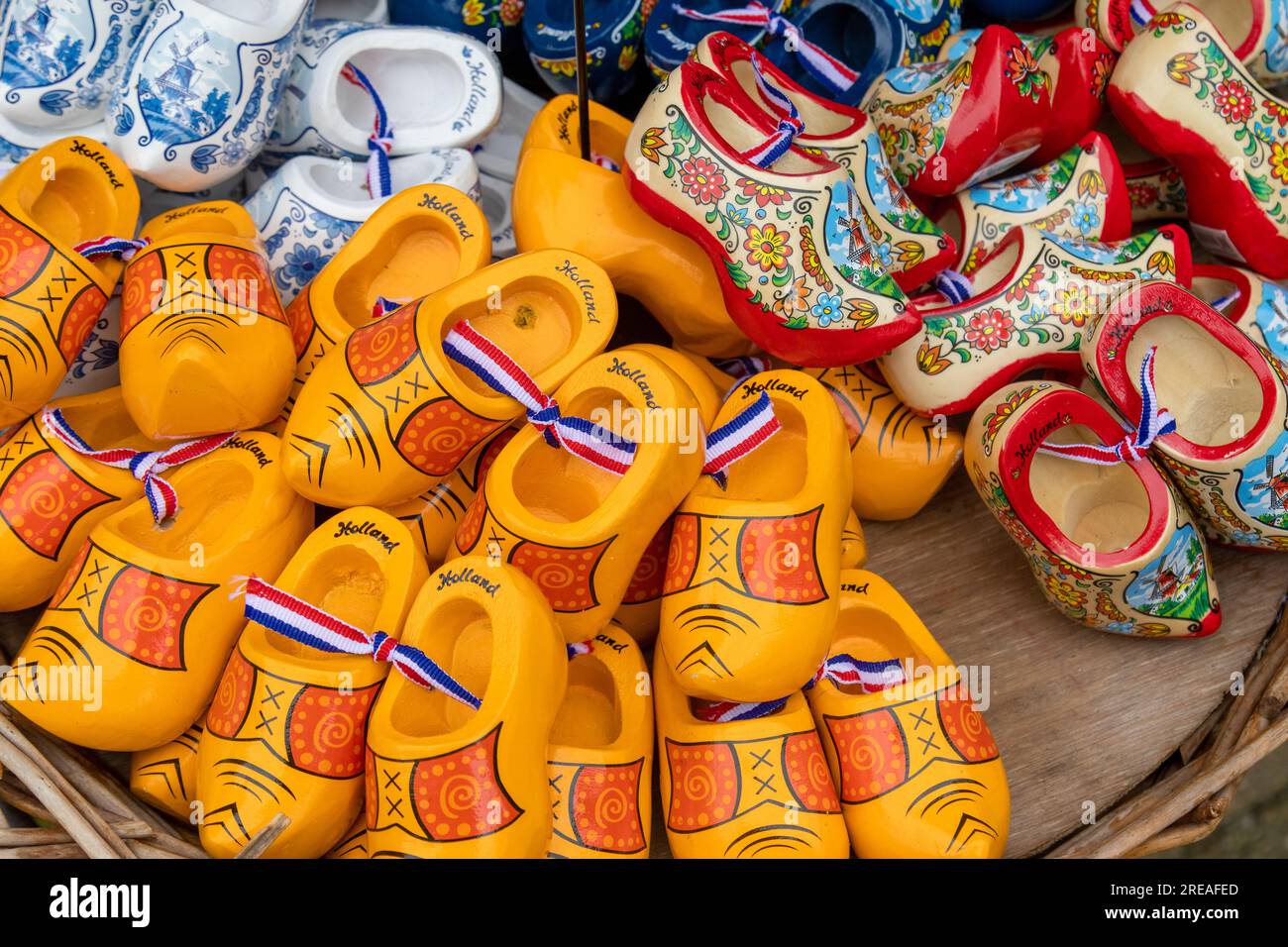 Mass manufactured dutch wooden clogs for sale in tourist shops as ...