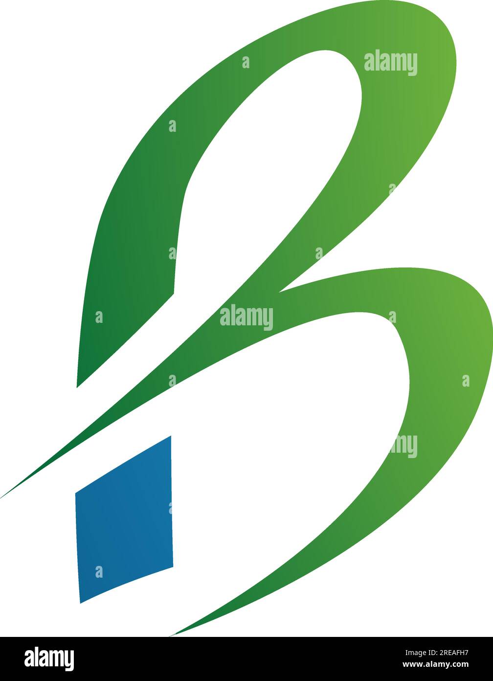 Blue and Green Slim Letter B Icon with Pointed Tips on a White ...