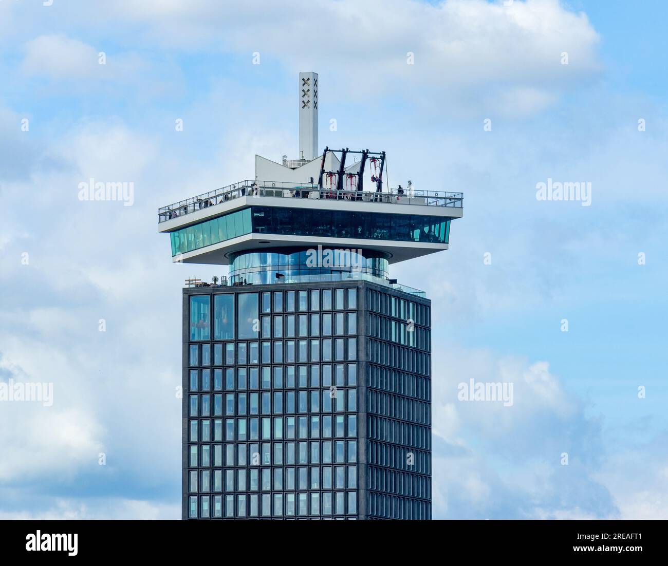 The A'dam lookout panorama tower in Amsterdam with swing on the roof ...