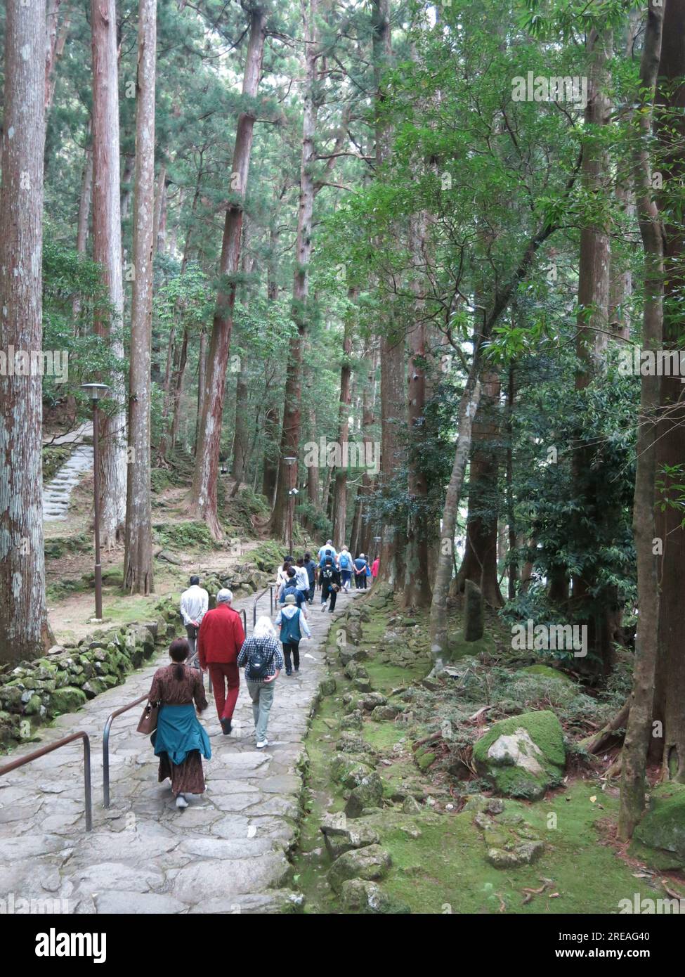 Tourists walk along the cobbled stone footpath leading to Japan's ...