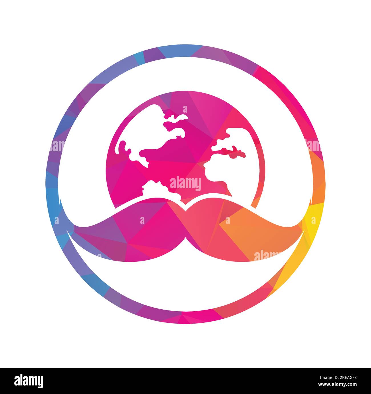 Mustache and globe vector icon logo design. World man day vector logo ...