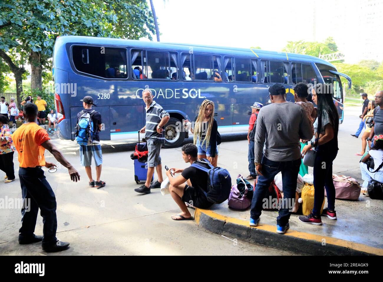 salvador, bahia, brazil - june 22, 2023: crowd of people trying to ...