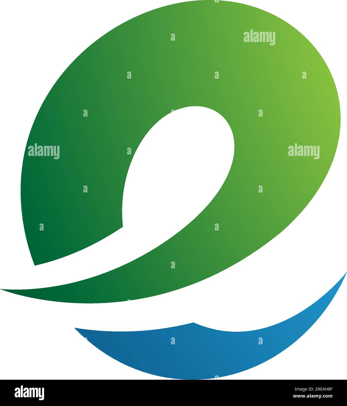 Green and Blue Lowercase Letter E Icon with Soft Spiky Curves on a ...