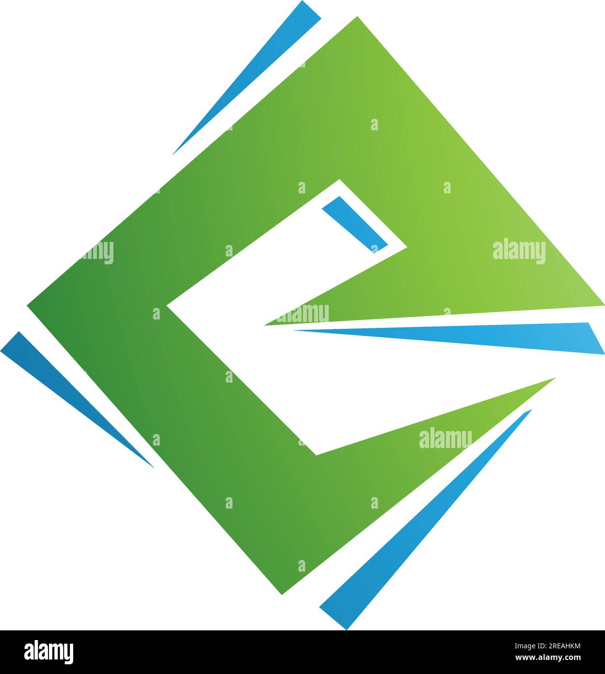 Green and Blue Square Diamond Letter E Icon on a White Background Stock ...