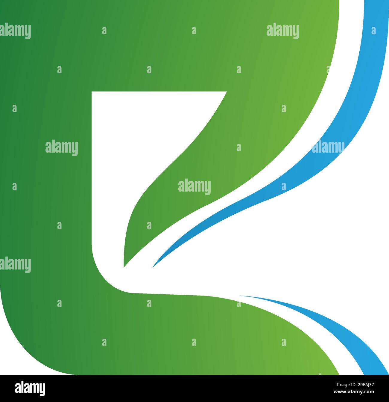 Green and Blue Wavy Layered Letter E Icon on a White Background Stock ...