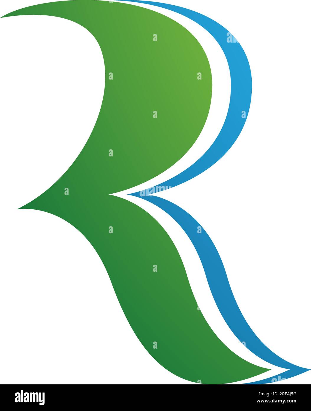 Green and Blue Wavy Shaped Letter R Icon on a White Background Stock ...
