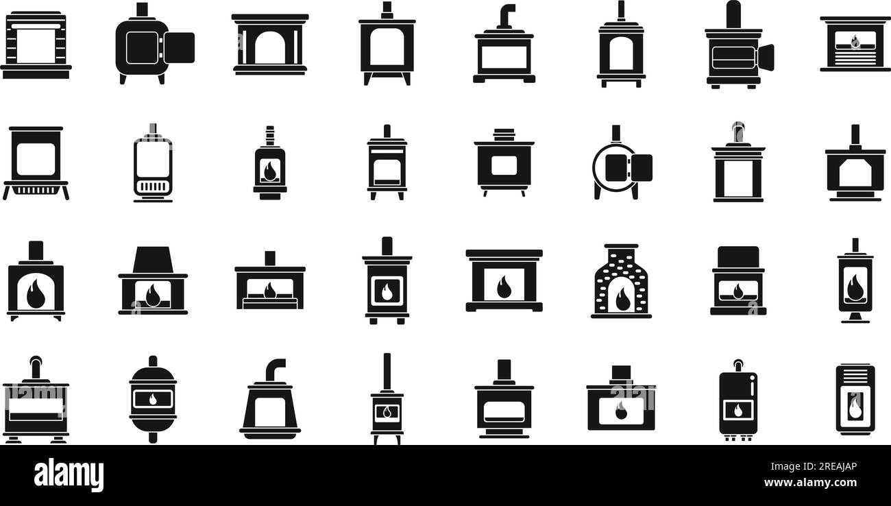 Furnace icons set simple vector. Air gas. Brick burn Stock Vector Image ...