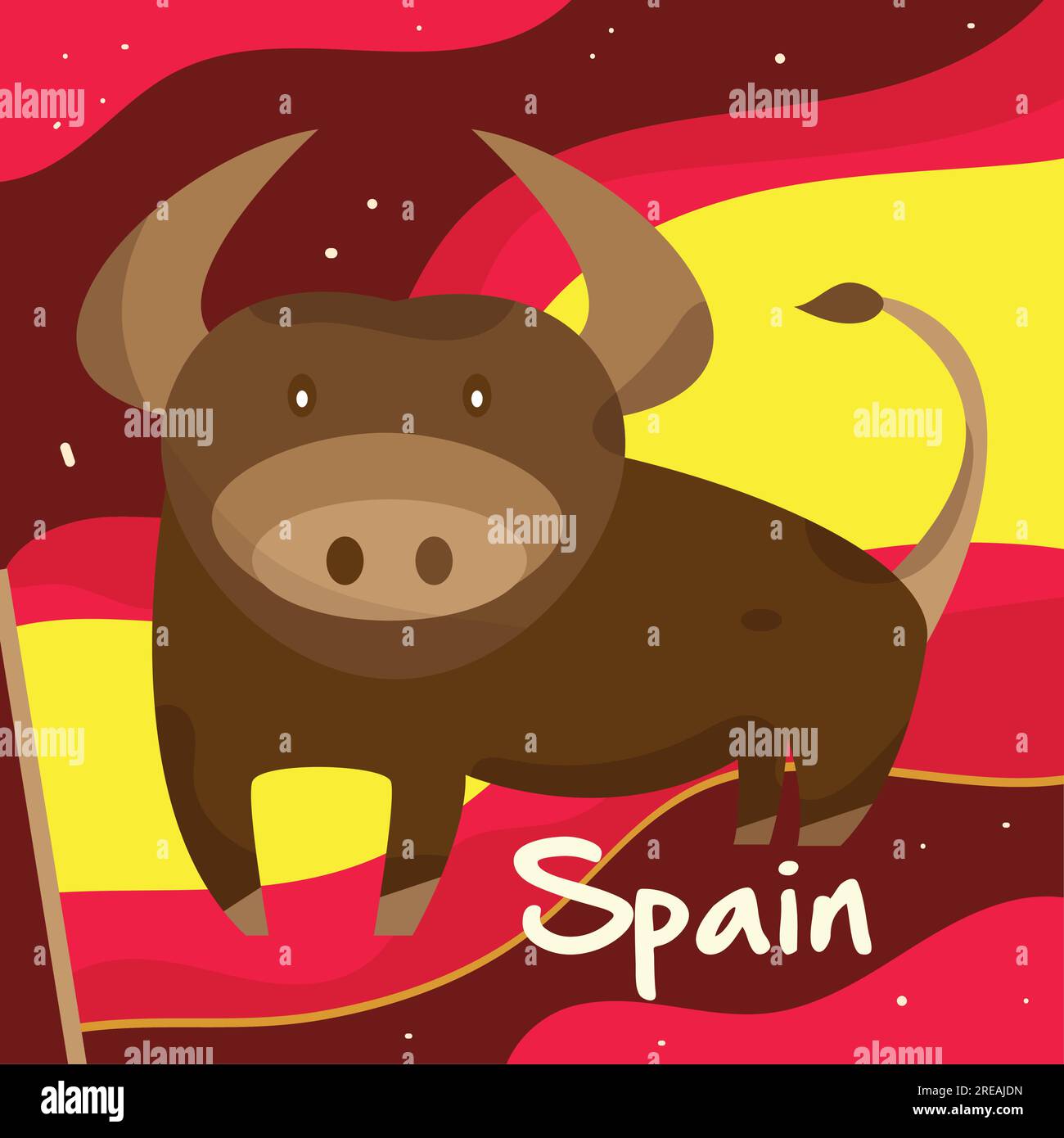 Cute bull animal and a Spanish flag Spain culture template Vector Stock ...