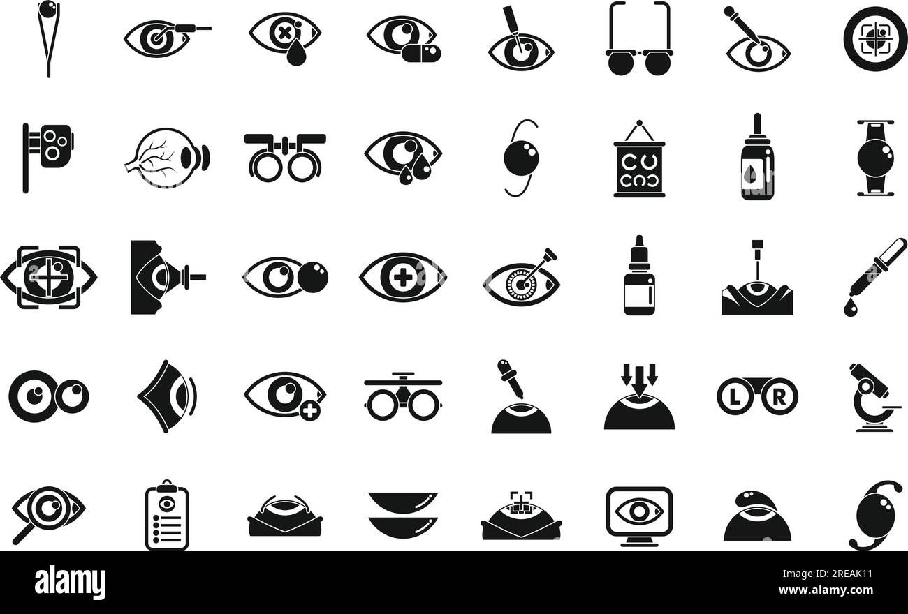 Laser vision correction icons set simple vector. Beam surgery. Cataract ...