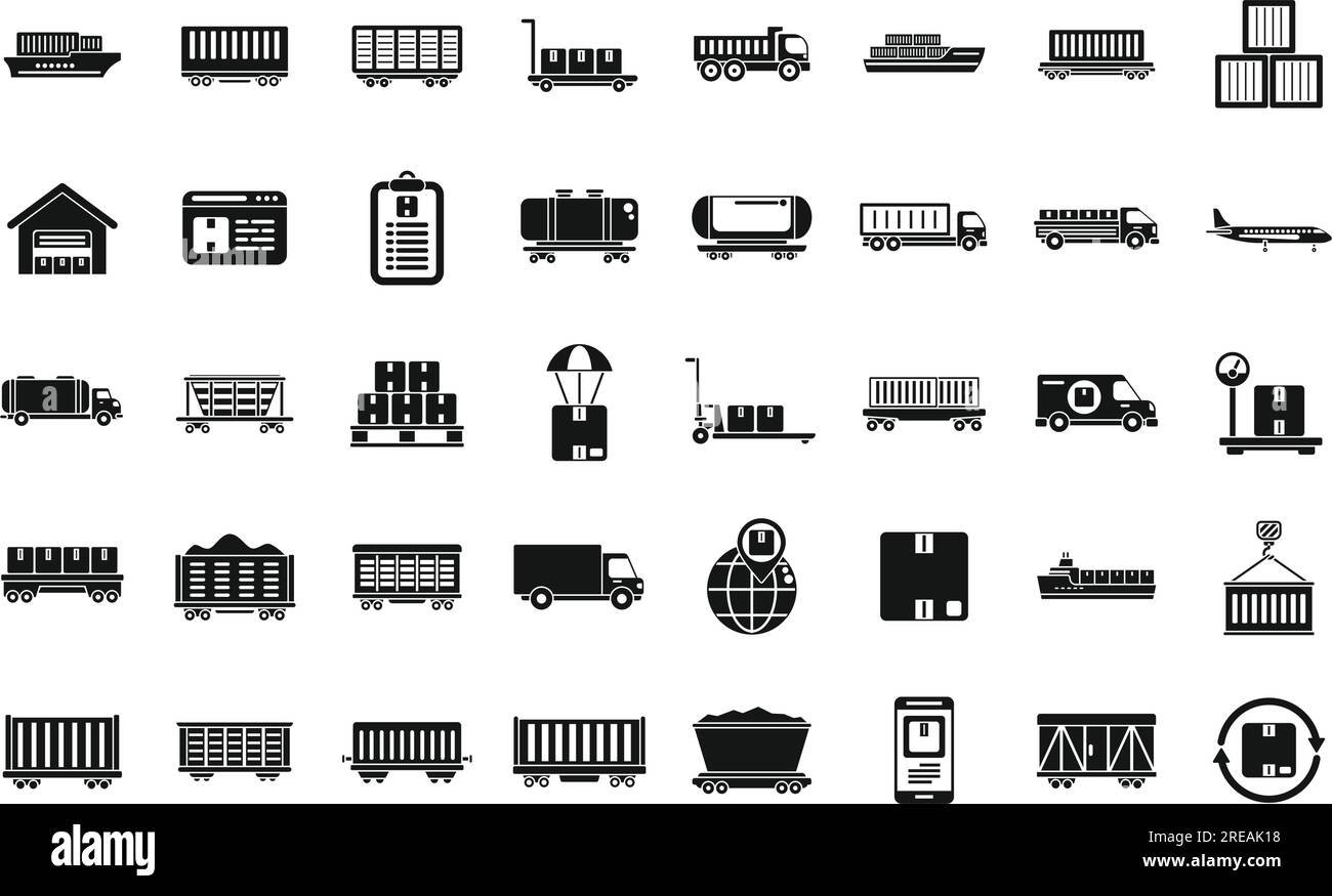 Freight traffic icons set simple vector. Cargo goods. Future global ...