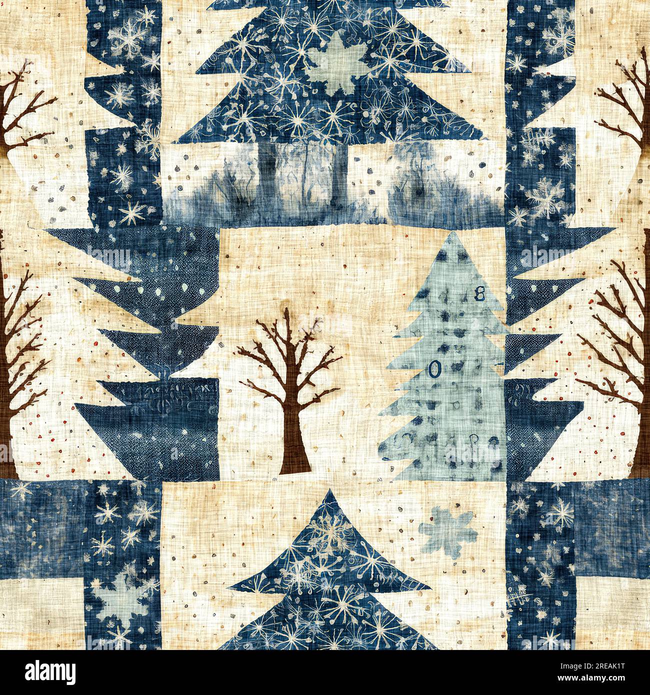 Old-Fashioned christmas tree with primitive hand sewing fabric effect ...
