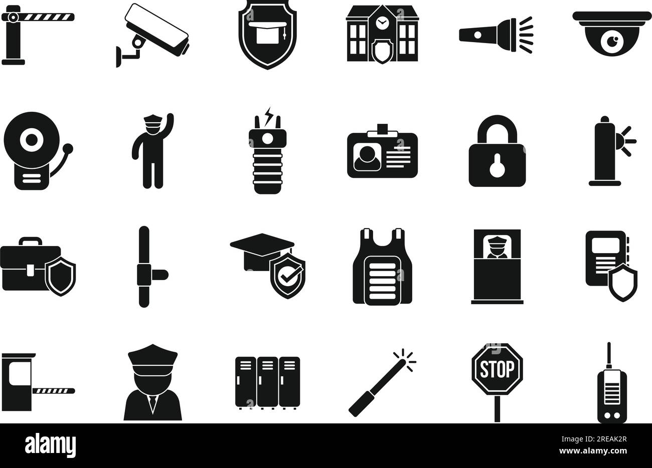 School security guard icons set simple vector. CCtv agent. Monitor ...