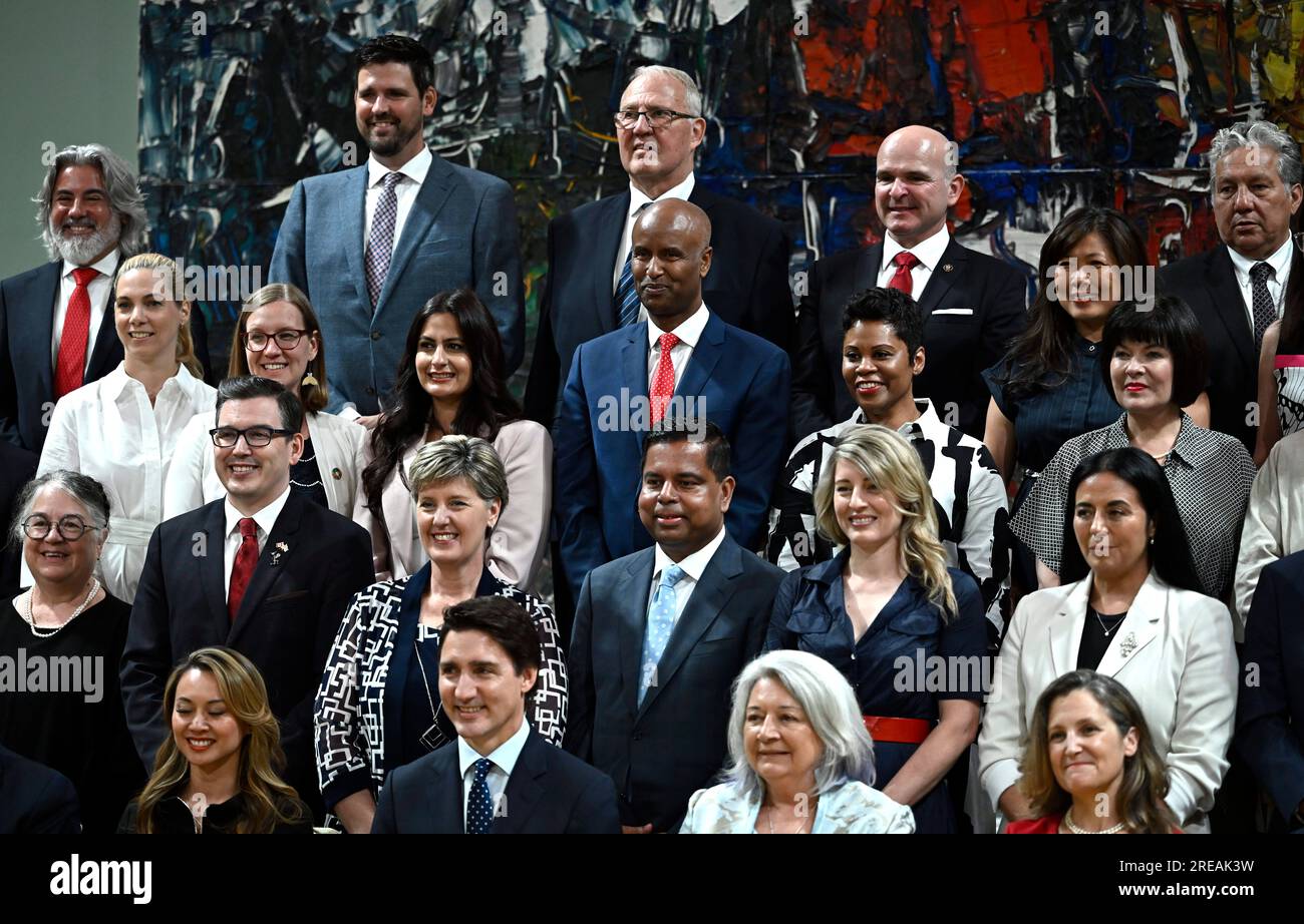 Ottawa, Can. 26th July, 2023. Members of the federal cabinet sit behind ...