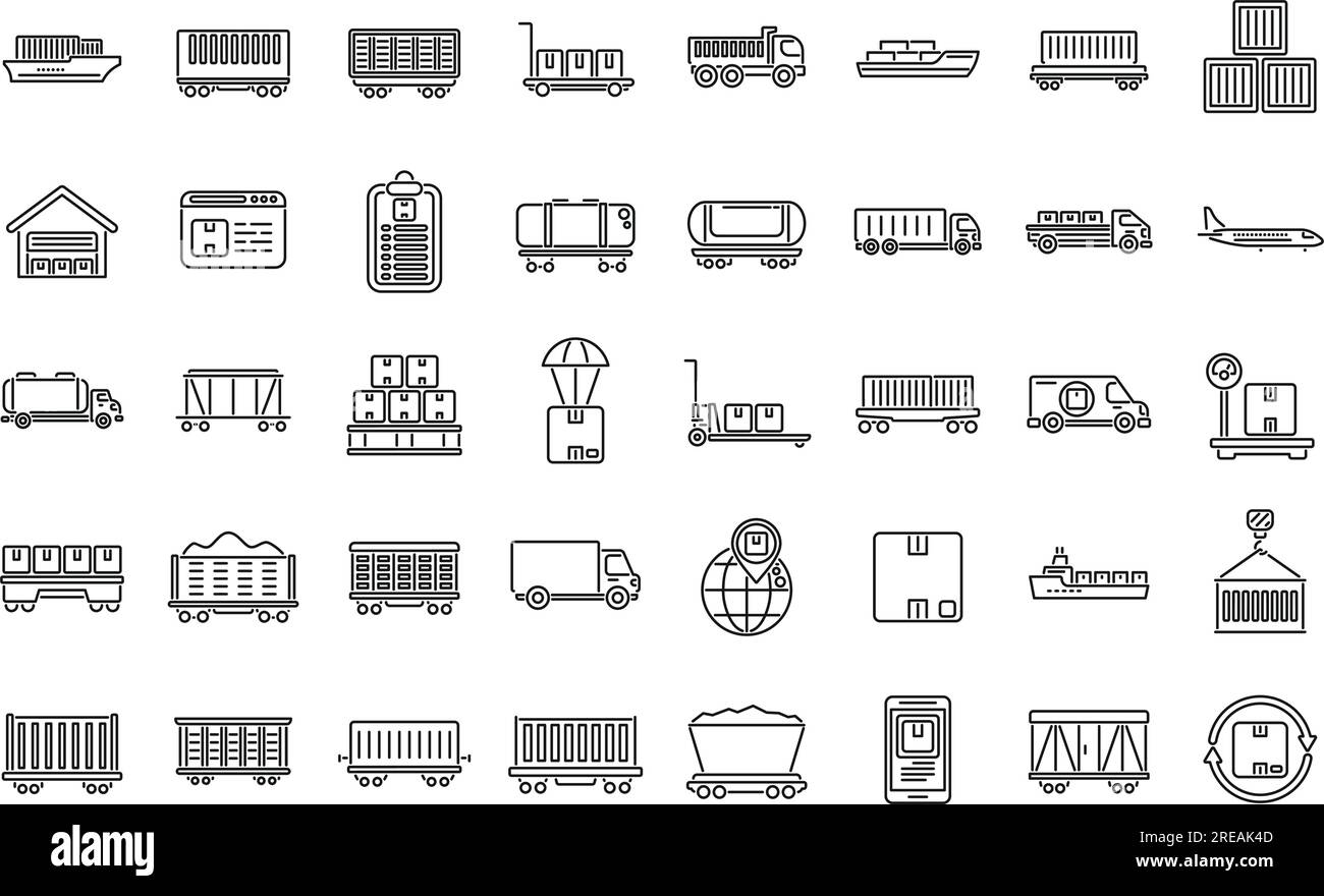 Freight traffic icons set outline vector. Cargo goods. Future global ...