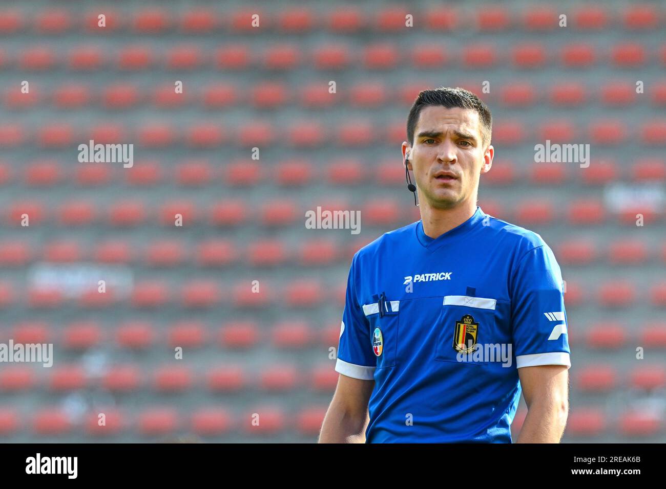 Mouscron, Belgium. 26th July, 2023. referee Brent Staessens pictured ...