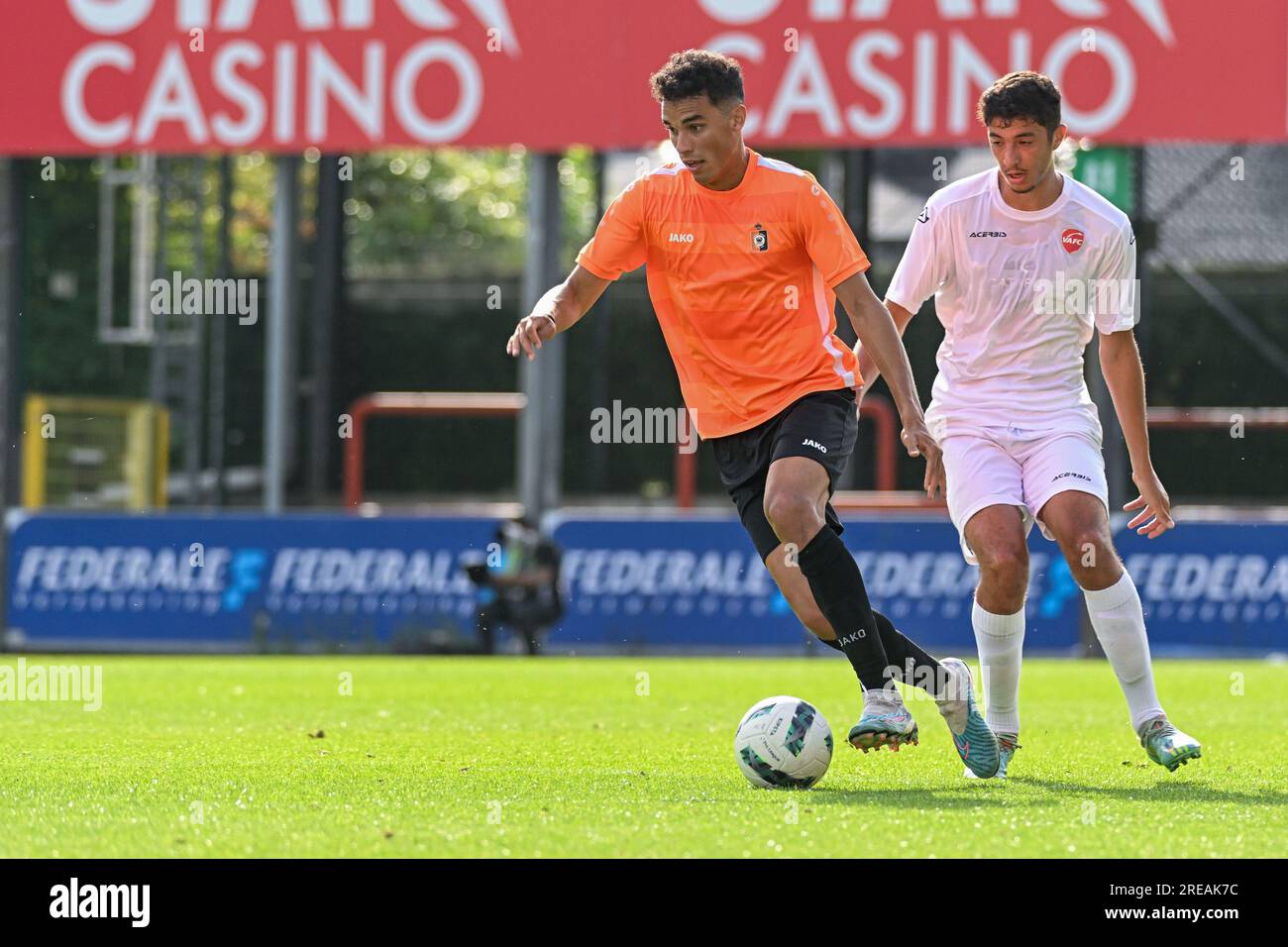 Mouscron, Belgium. 26th July, 2023. Téo Quintero (3) of KMSK Deinze and ...
