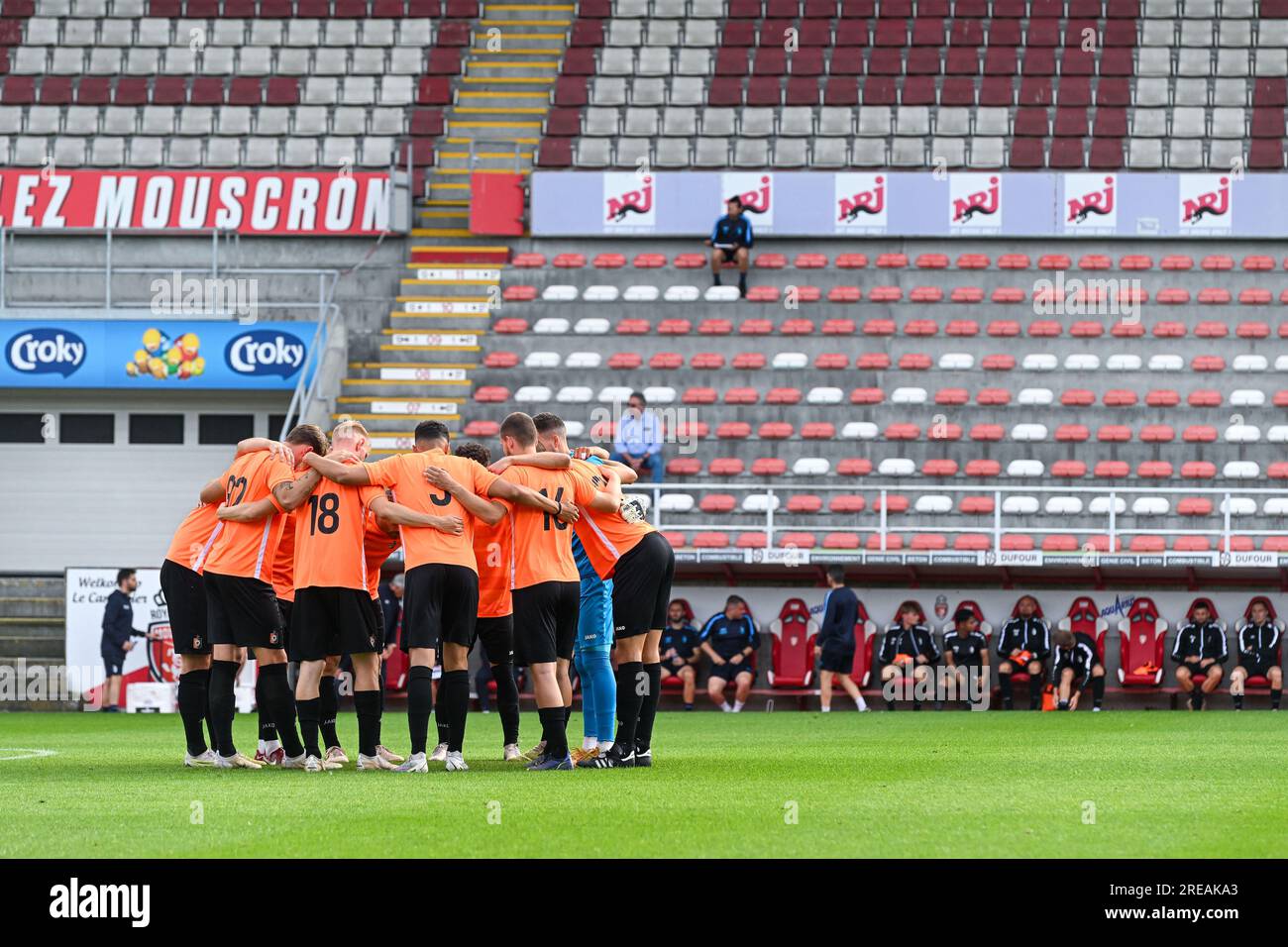 Mouscron, Belgium. 26th July, 2023. Team Deinze pictured before a ...