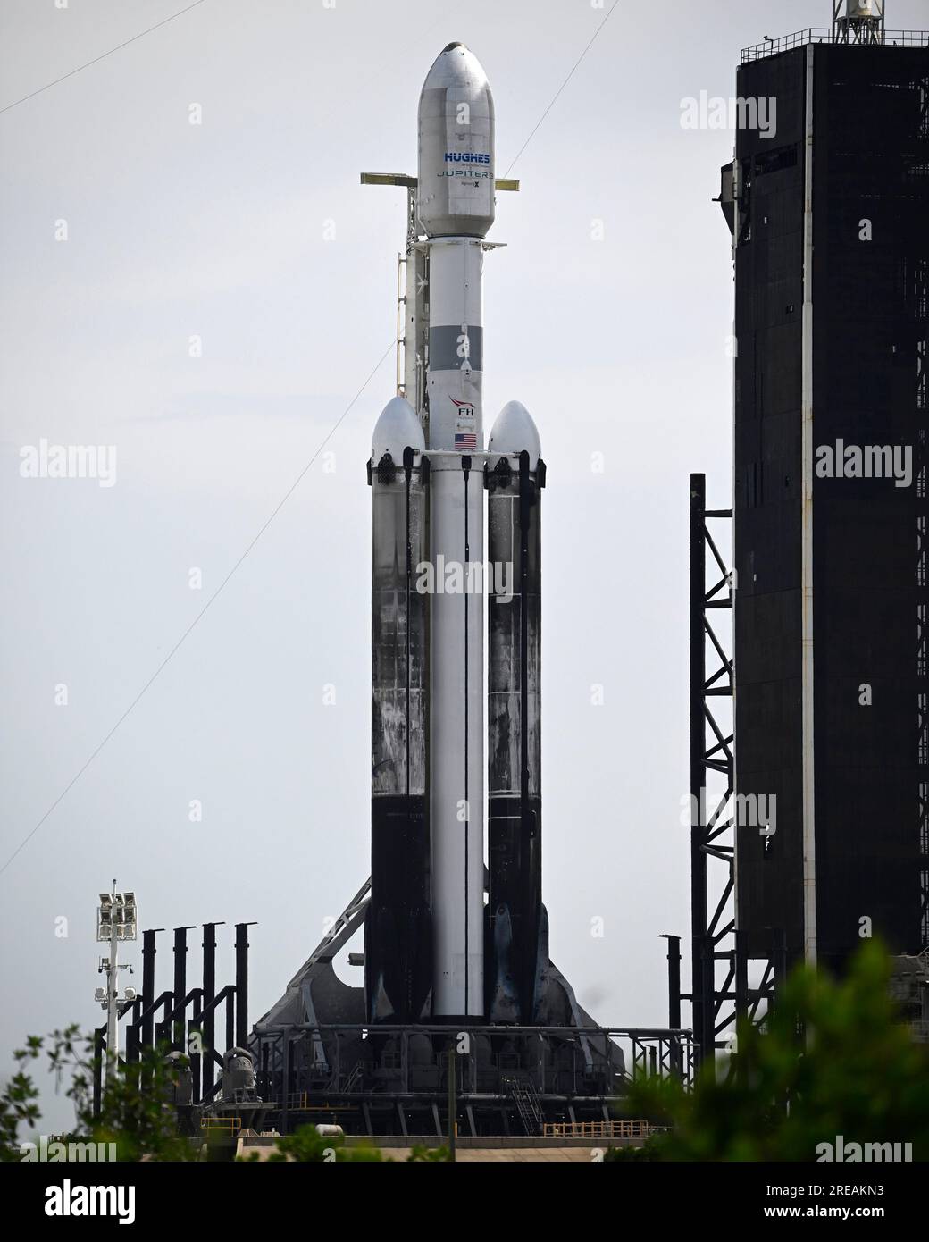 A SpaceX Falcon 9 Heavy rocket is prepared to launch the Jupiter 3 ...