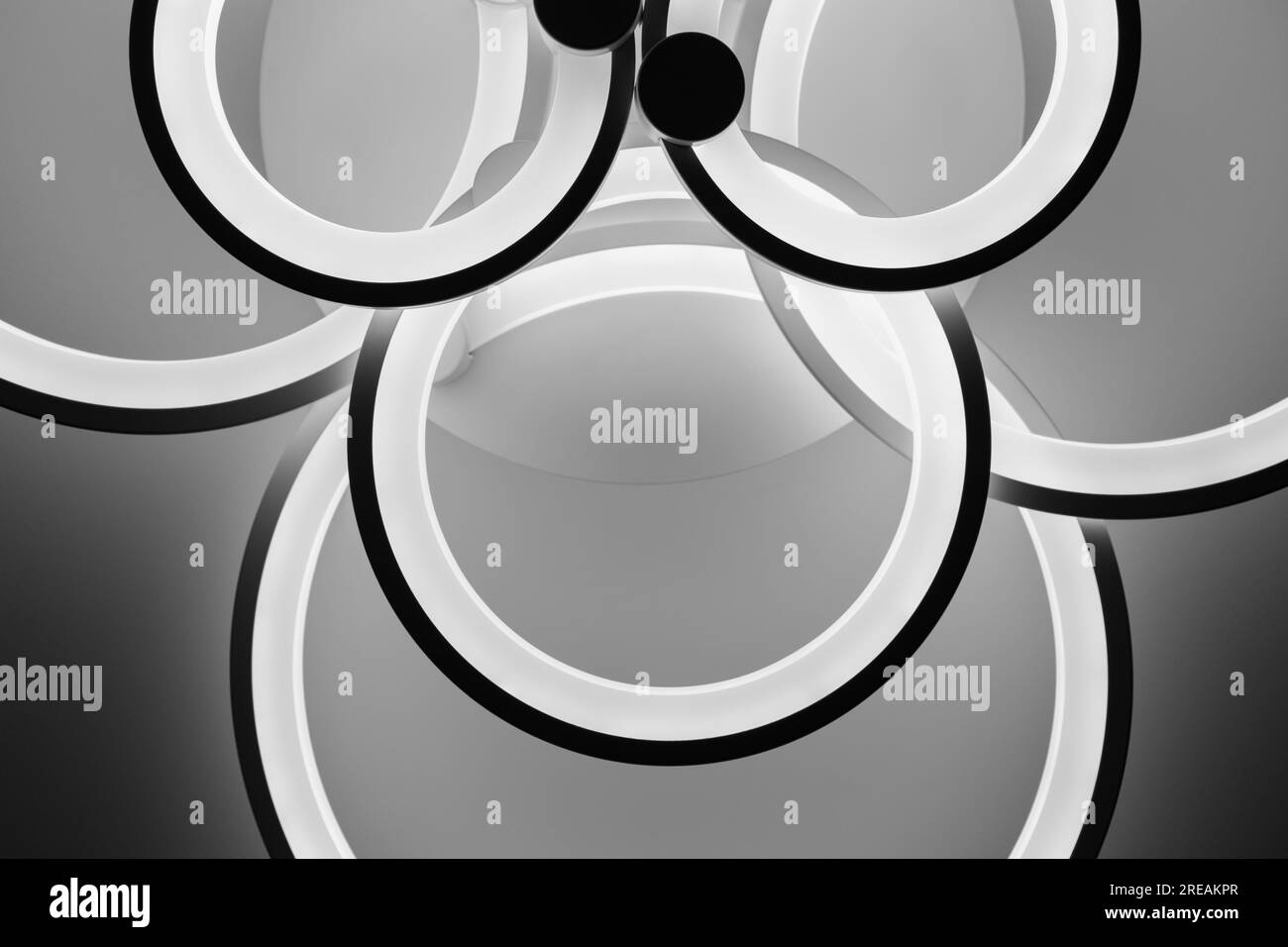 Luminous modern LED ring lamp on the ceiling. Bottom view Stock Photo ...