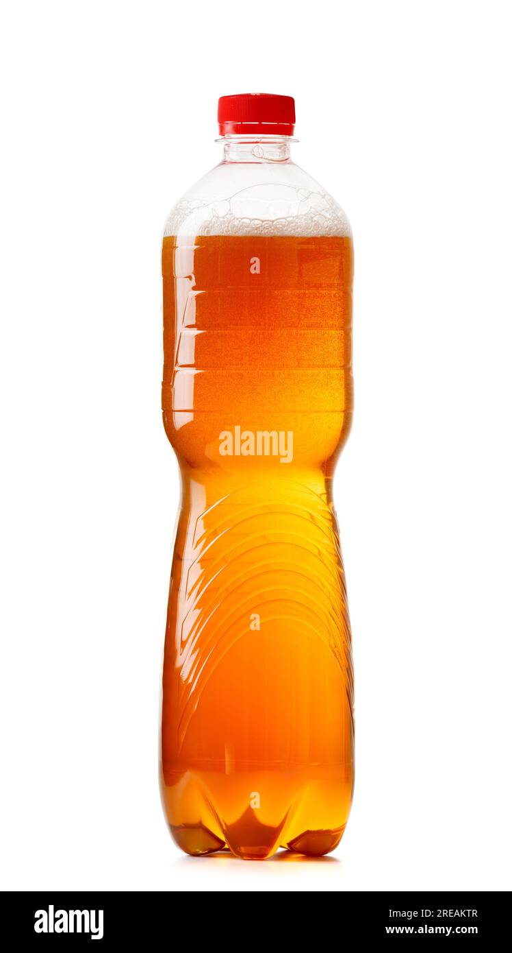 Craft draft beer in a transparent plastic bottle, isolated on a white ...