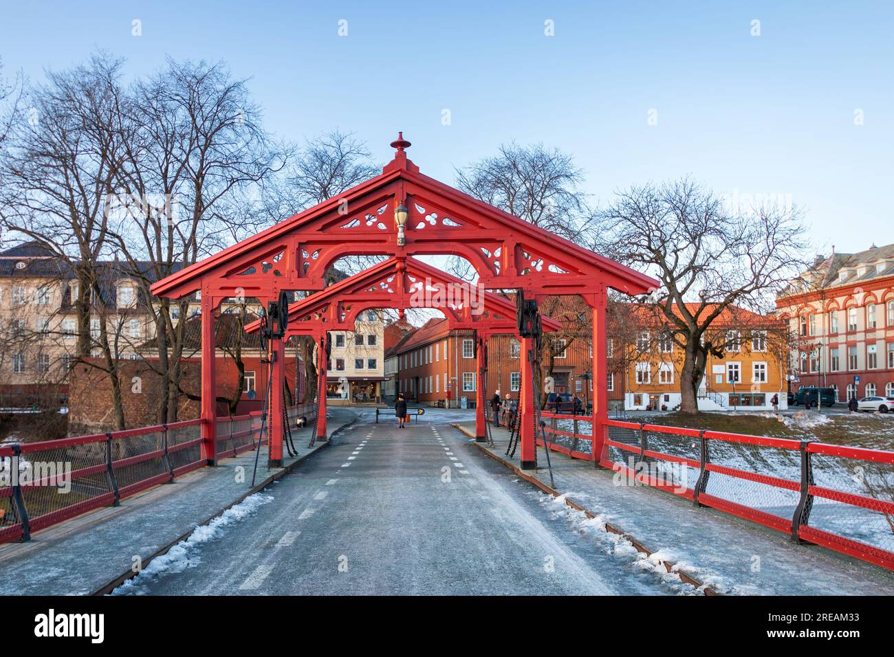 The Old Town Bridge or Gamle Bybro of Trondheim crossing the Nidelva ...