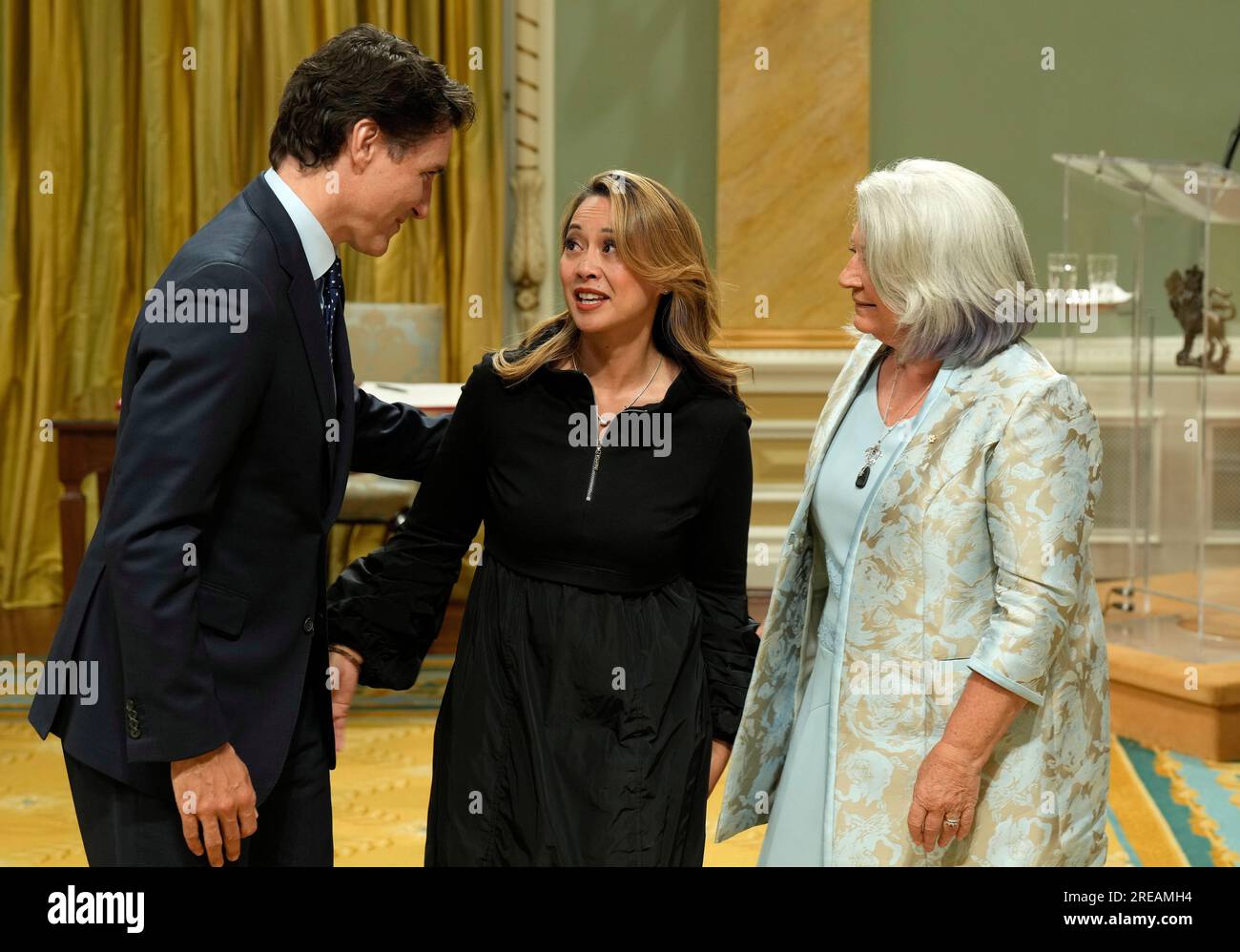 Ottawa, Canada. 26th July, 2023. Minister of Small Business Rechie Valdez embraces Prime ...