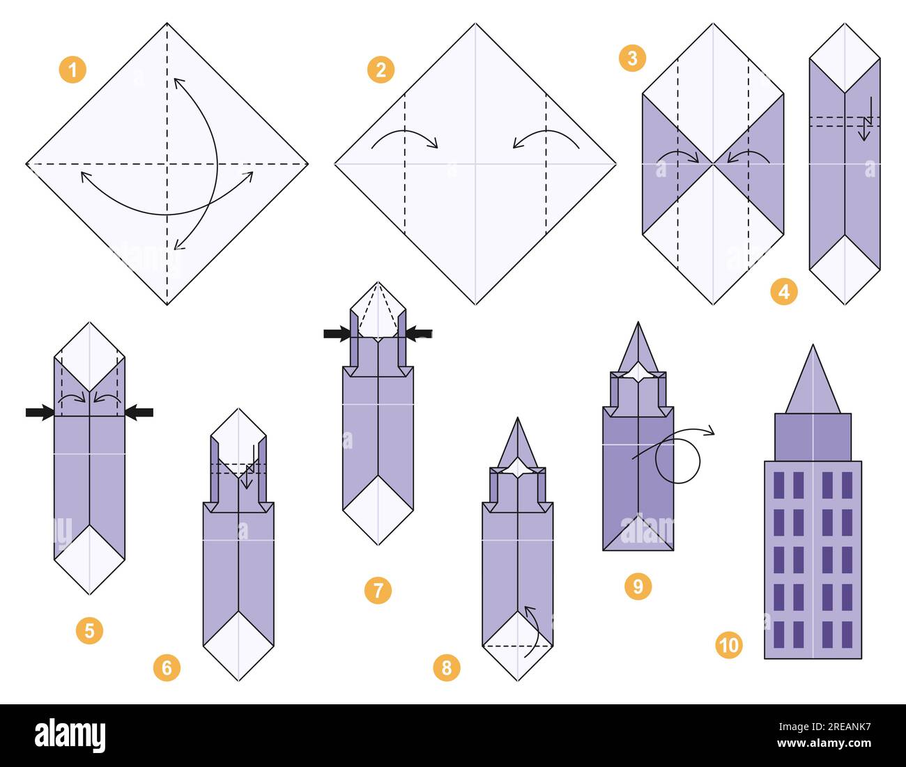 Origami tutorial for kids. Origami cute skyscraper Stock Vector Image ...