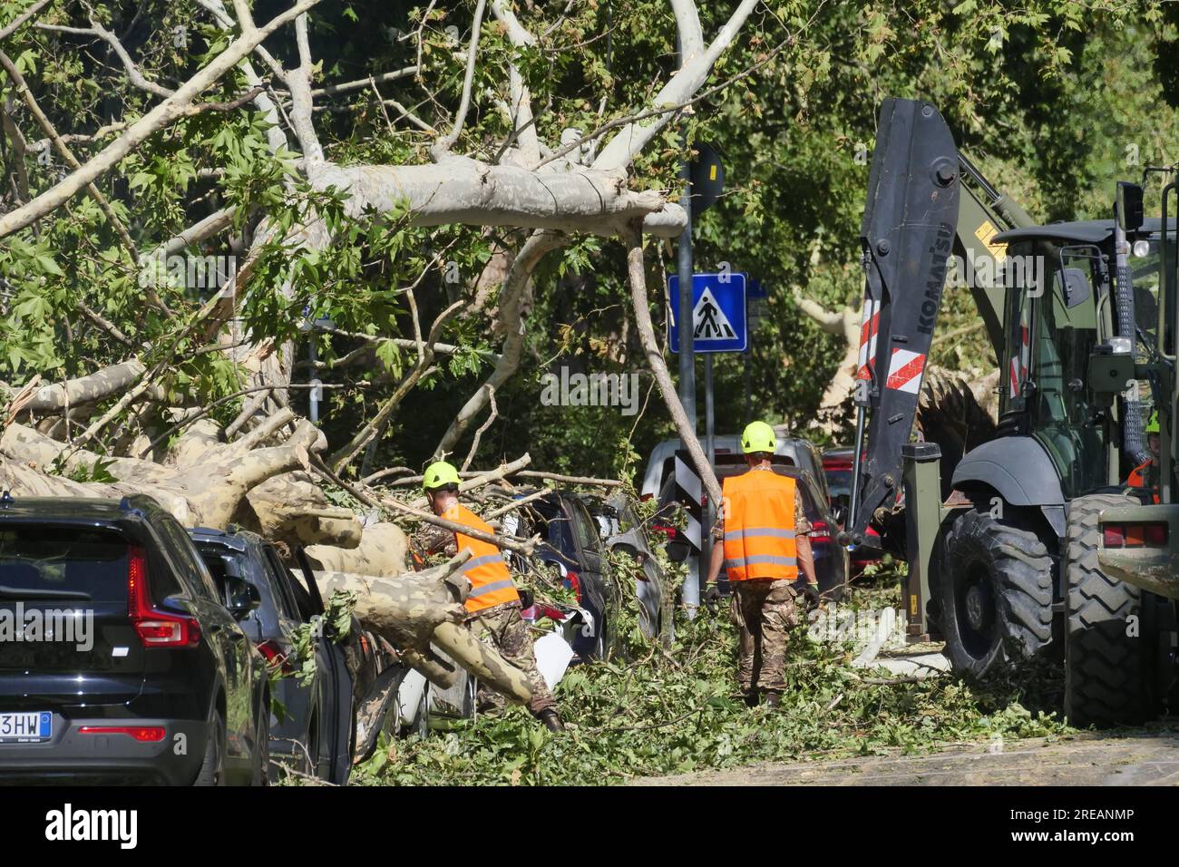 Milan, Italy. 27th July, 2023. Great coordinated work of firefighters ...