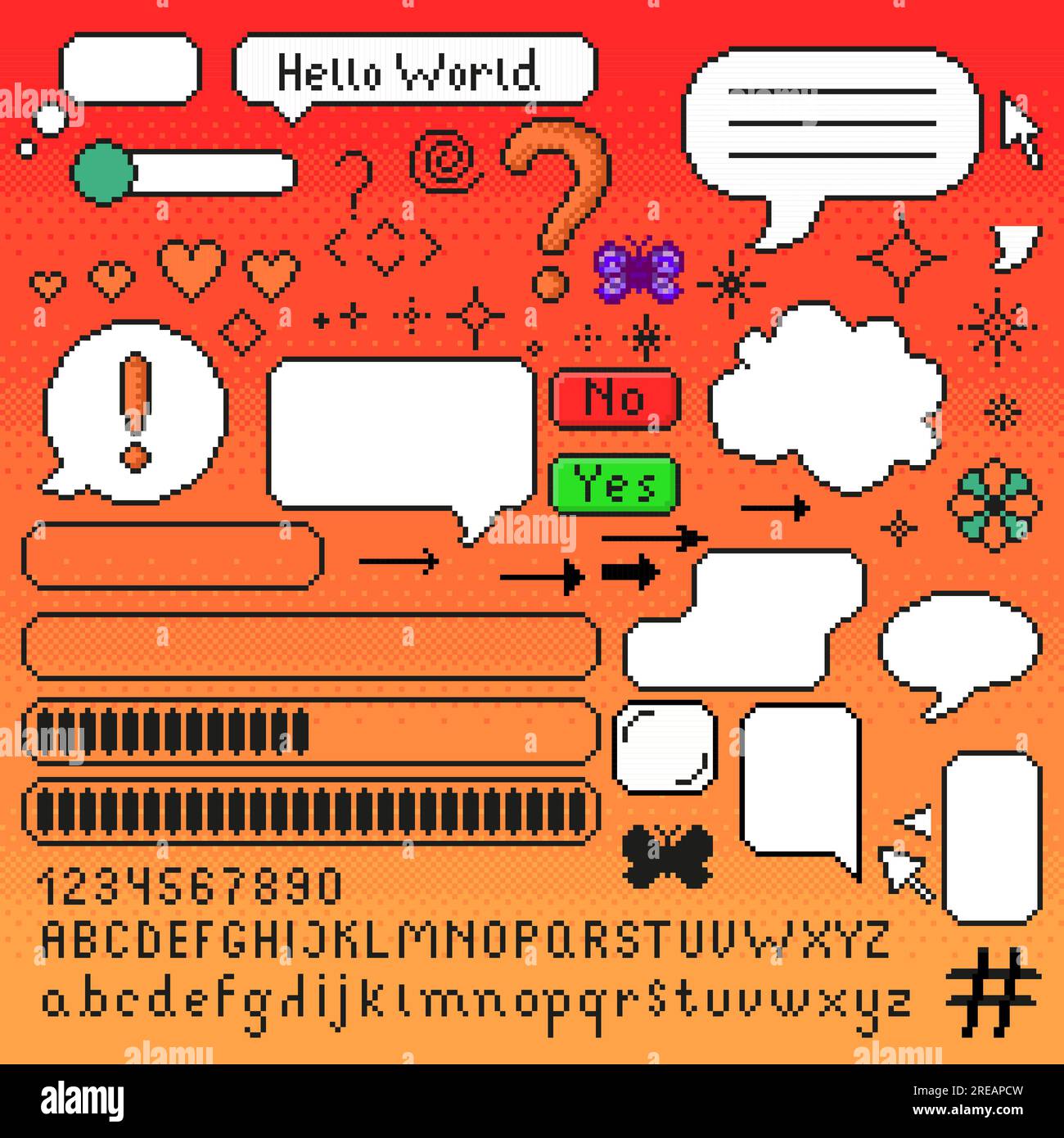 Pixel dialog and other 8 bit game interface elements. Speech bubble ...