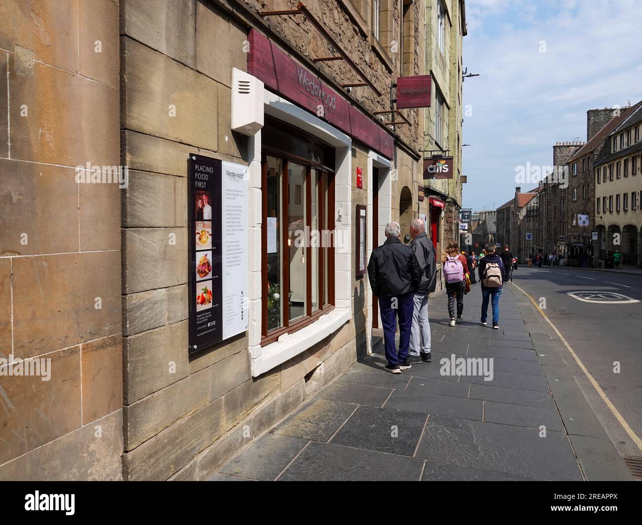 People walking past Wedgwood the Restaurant, Canongate, Royal Mile ...