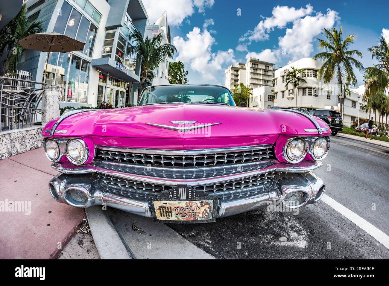 Miami, USA - August 18, 2014: Cadillac Vintage car parked at Ocean ...