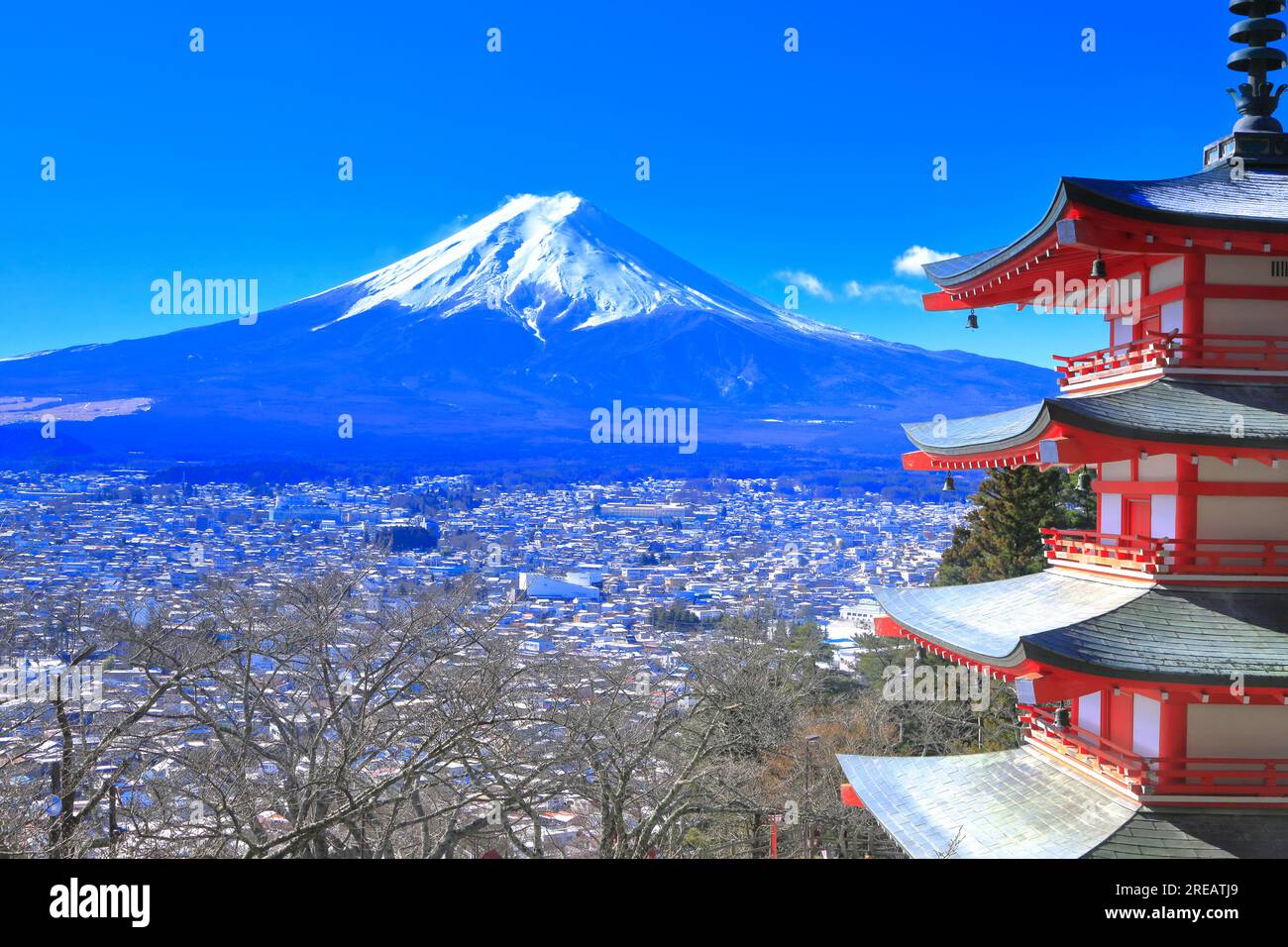 Snowy Mt. Fuji and Churyo Pagoda Stock Photo - Alamy