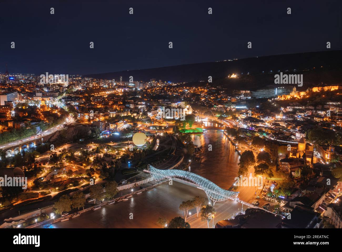 Drone aerial view of night Tbilisi downtown Stock Photo - Alamy
