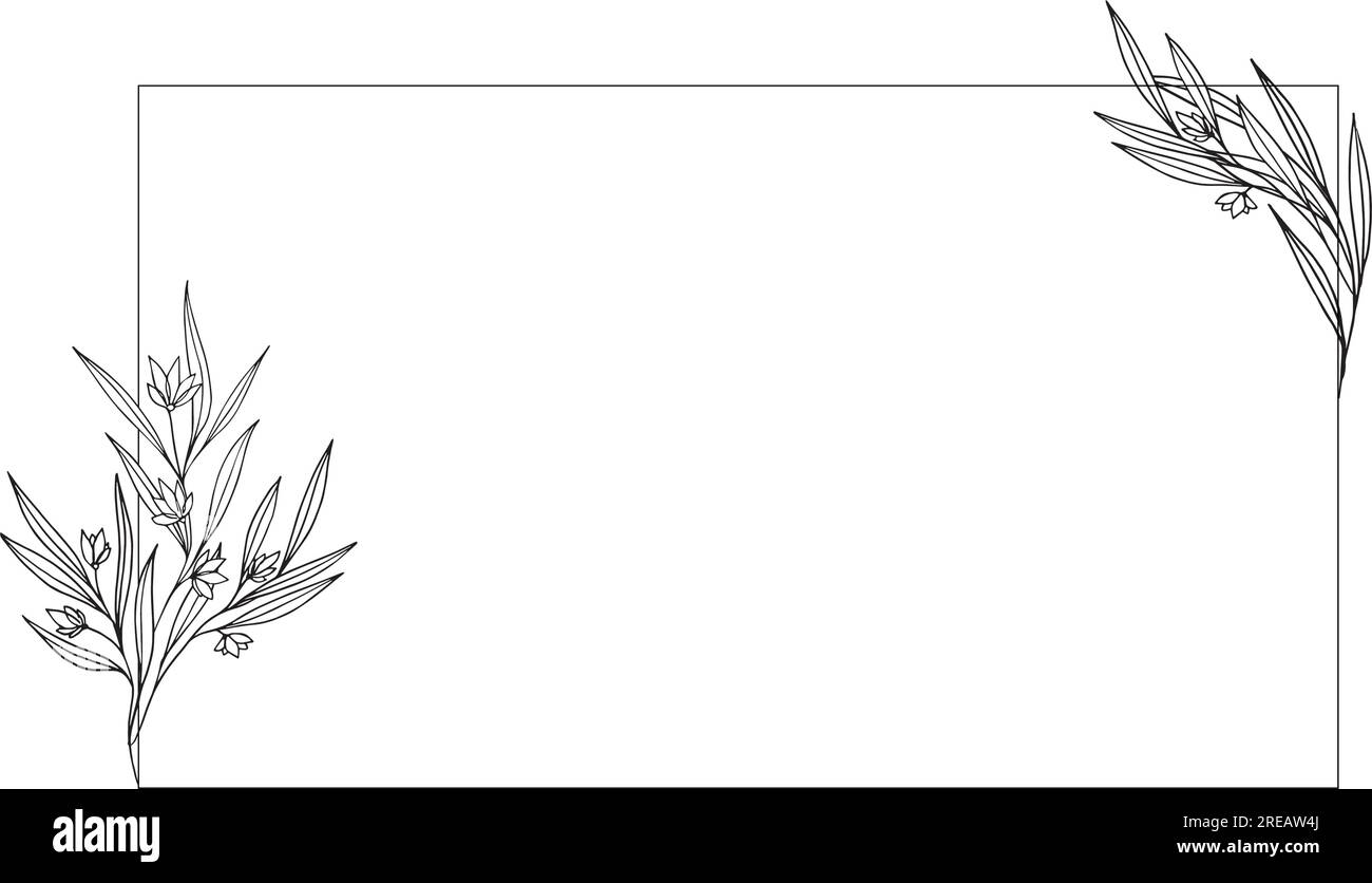 Vector hand drawn botanical circle frame with flowers. Elegant minimal ...