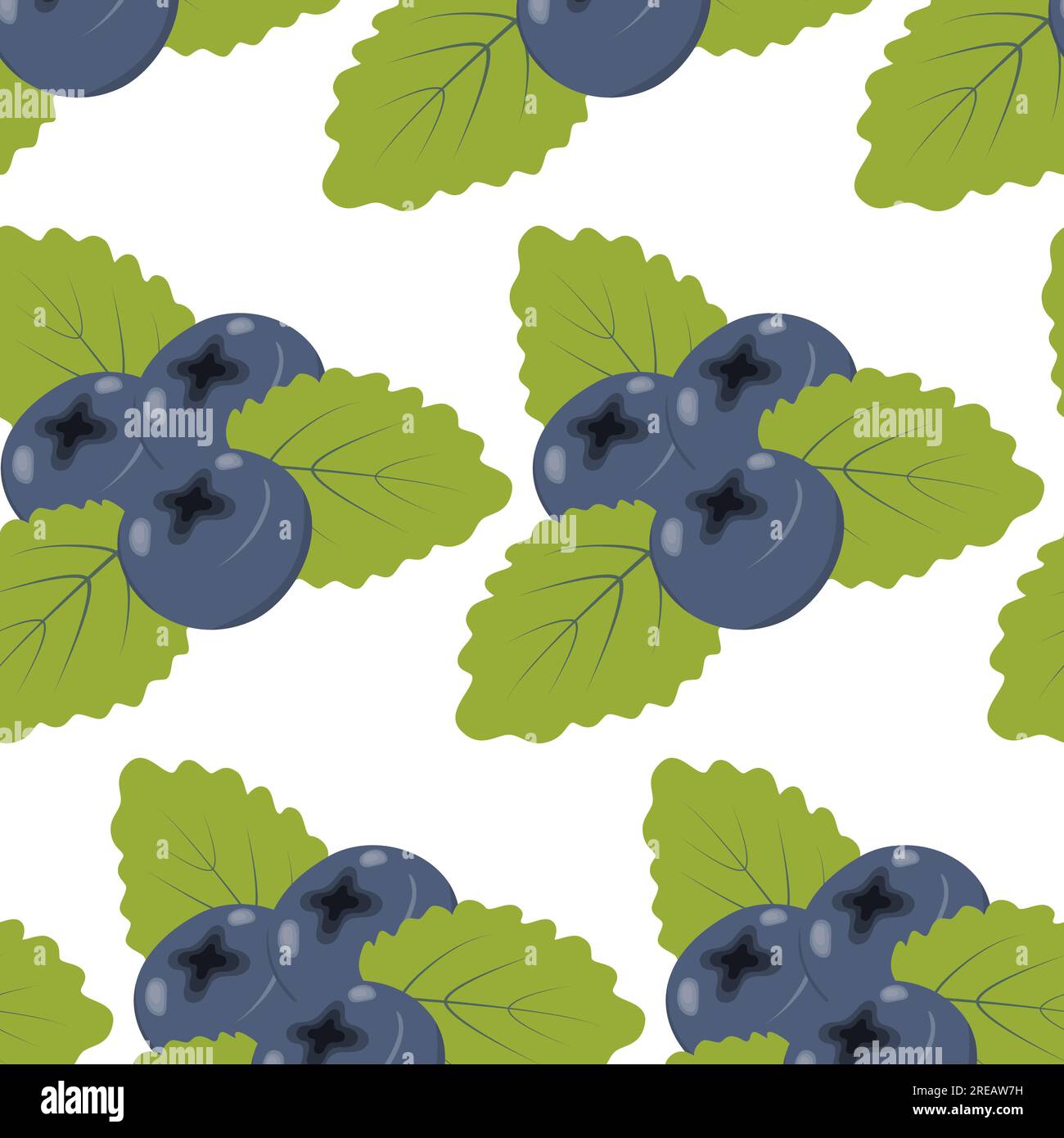 Seamless pattern of 3 blueberries and leaves in trendy shades. Healthy ...