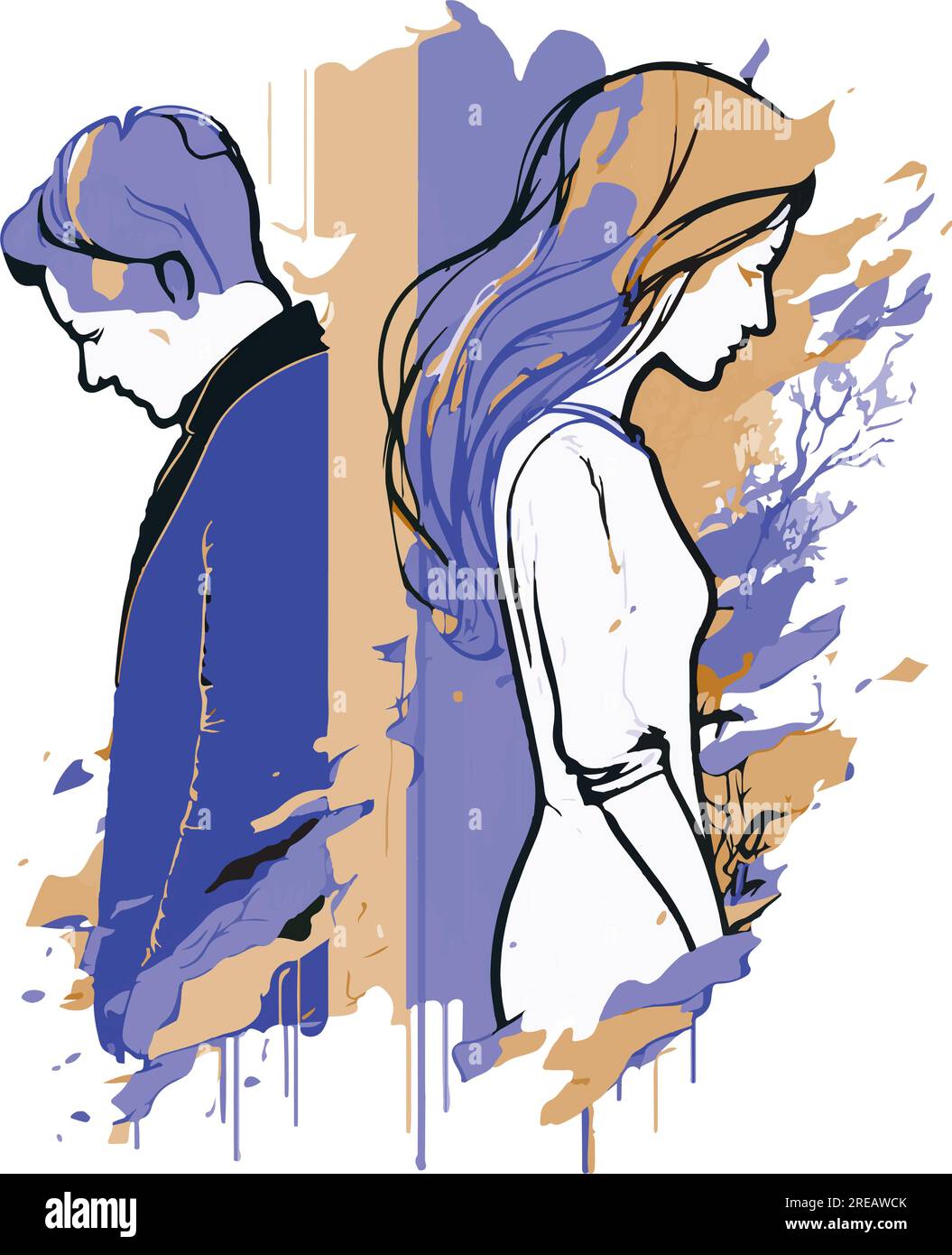 Abstract man and woman, dividing line, tan and purple Stock Vector ...