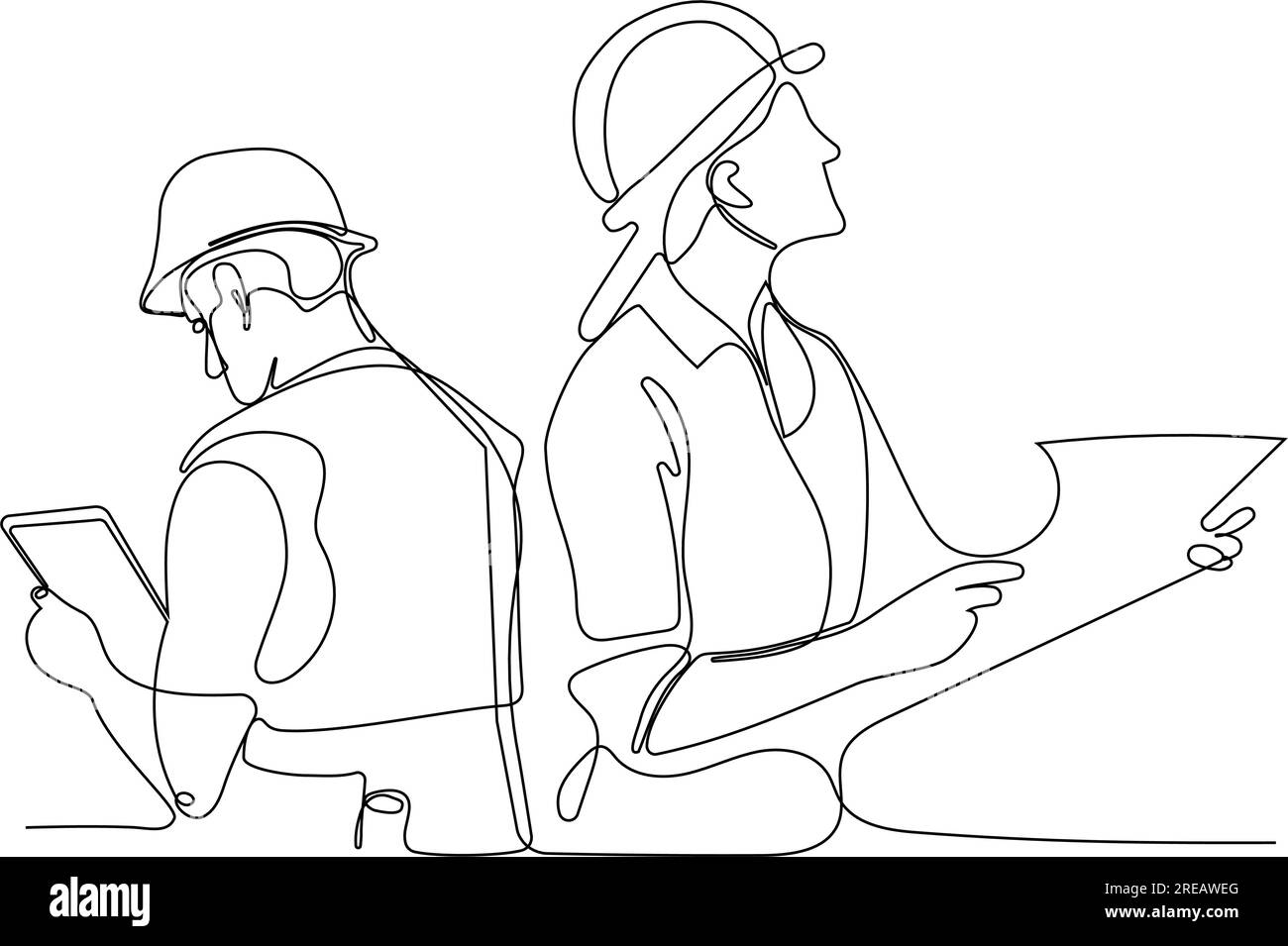 construction manager and engineer working on building site. Vector ...