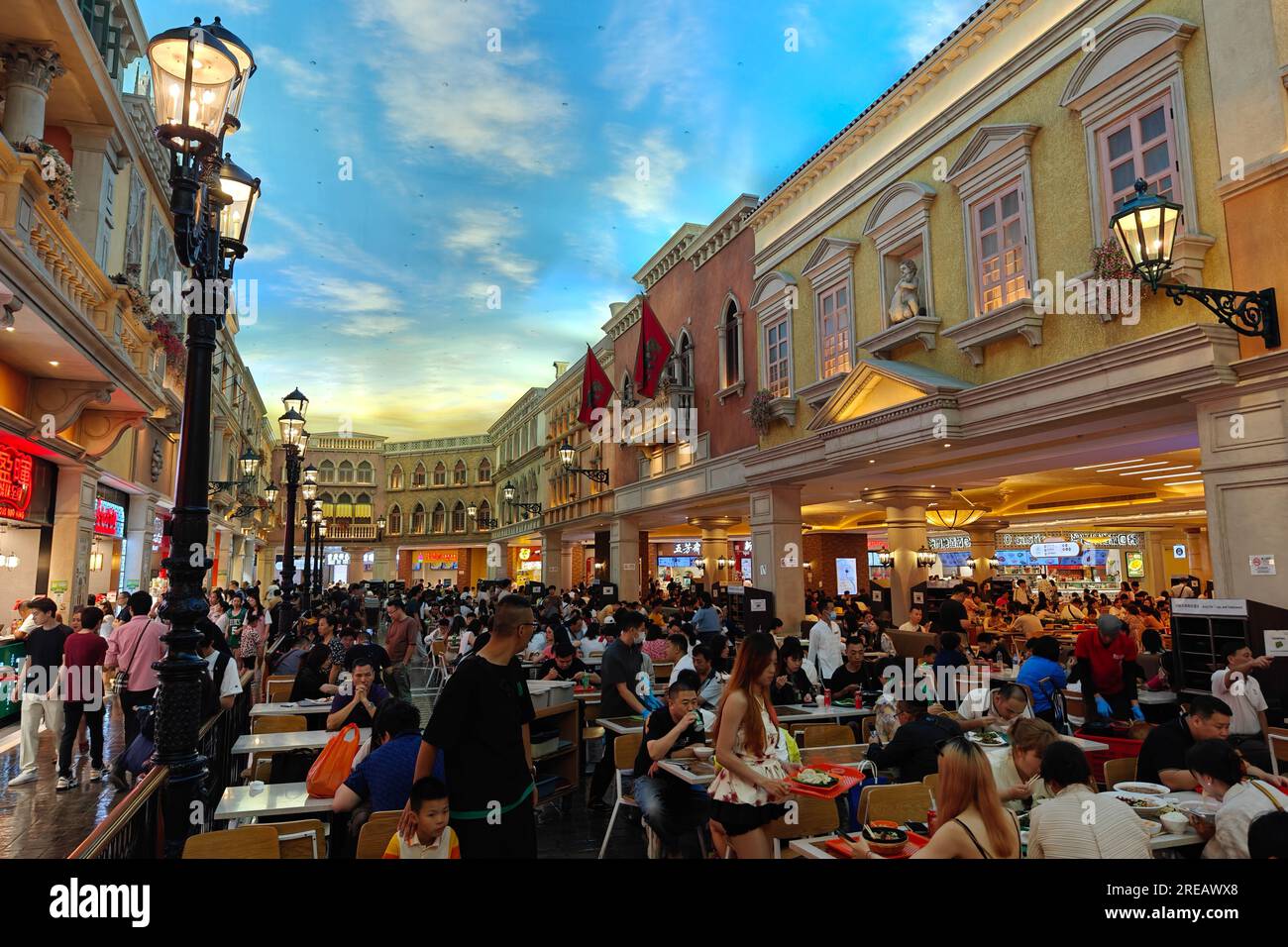 MACAU, CHINA - JULY 26, 2023 - The food court at the Venetian resort ...