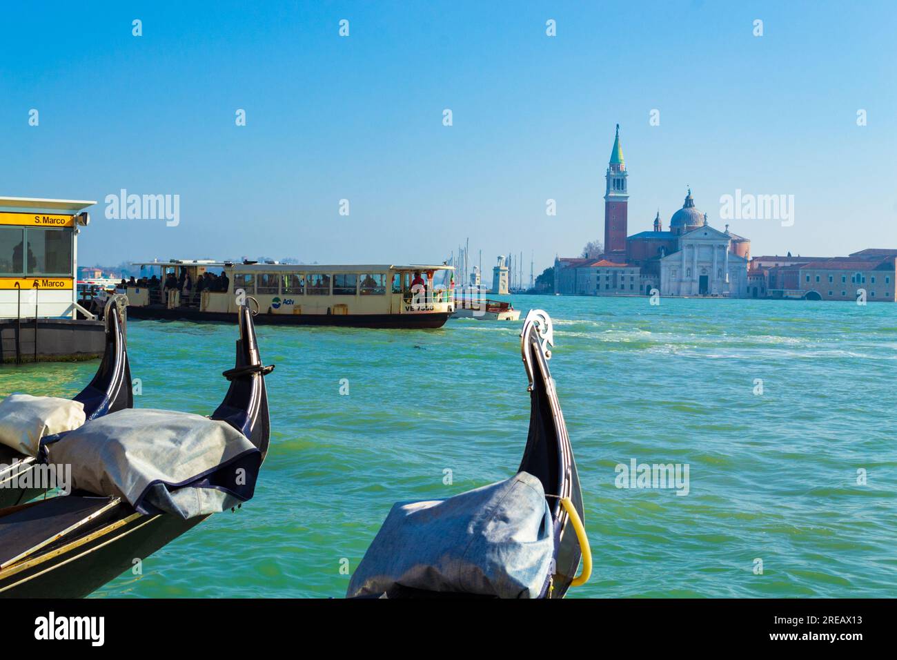 Traditional Gondolas Station On Famous Canal Grande With Magnificent