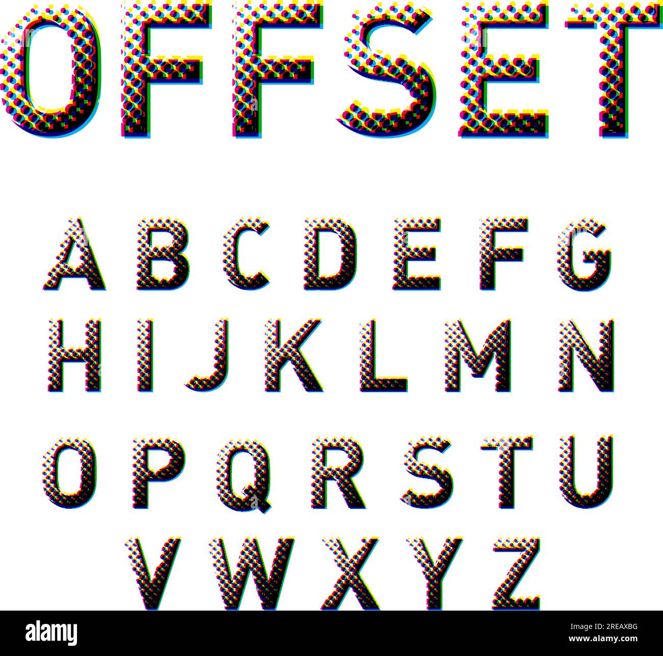 Offset Display Alphabet Letters Set with Dots and Yellow Halftone ...