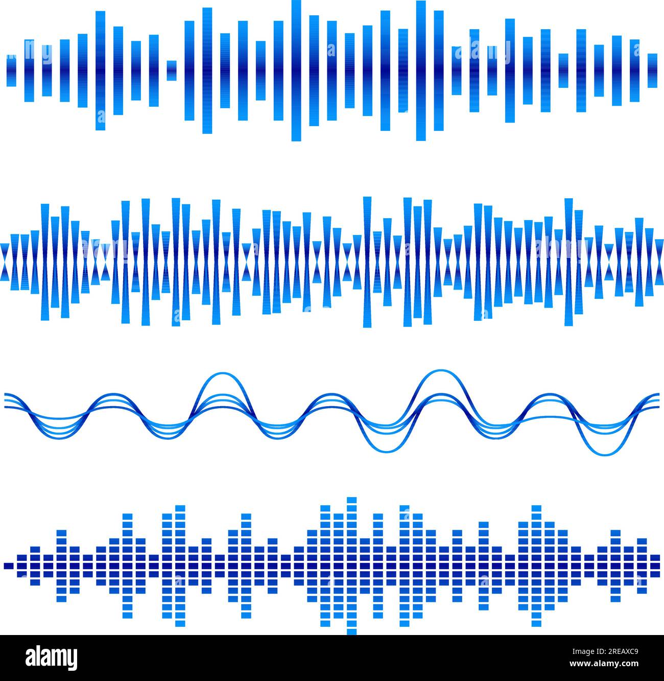 Abstract Music Waves Set. Blue Audio Soundtrack, Musical Vibrations ...